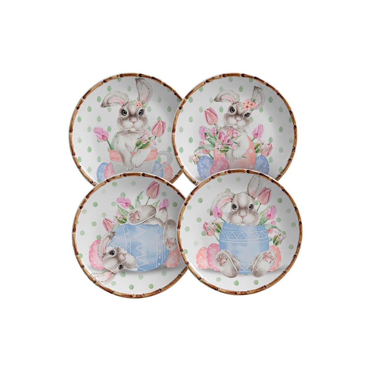 Cj.4 Pratos de Sobremesa de Cerâmica Rabbits Snout 20cm | MadeiraMadeira