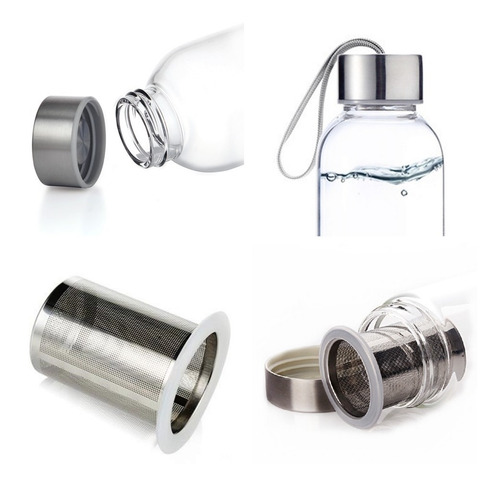 Garrafa De Vidro Com Infusor Para Chá 550ml Com Capa Tendmix Preto | MadeiraMadeira