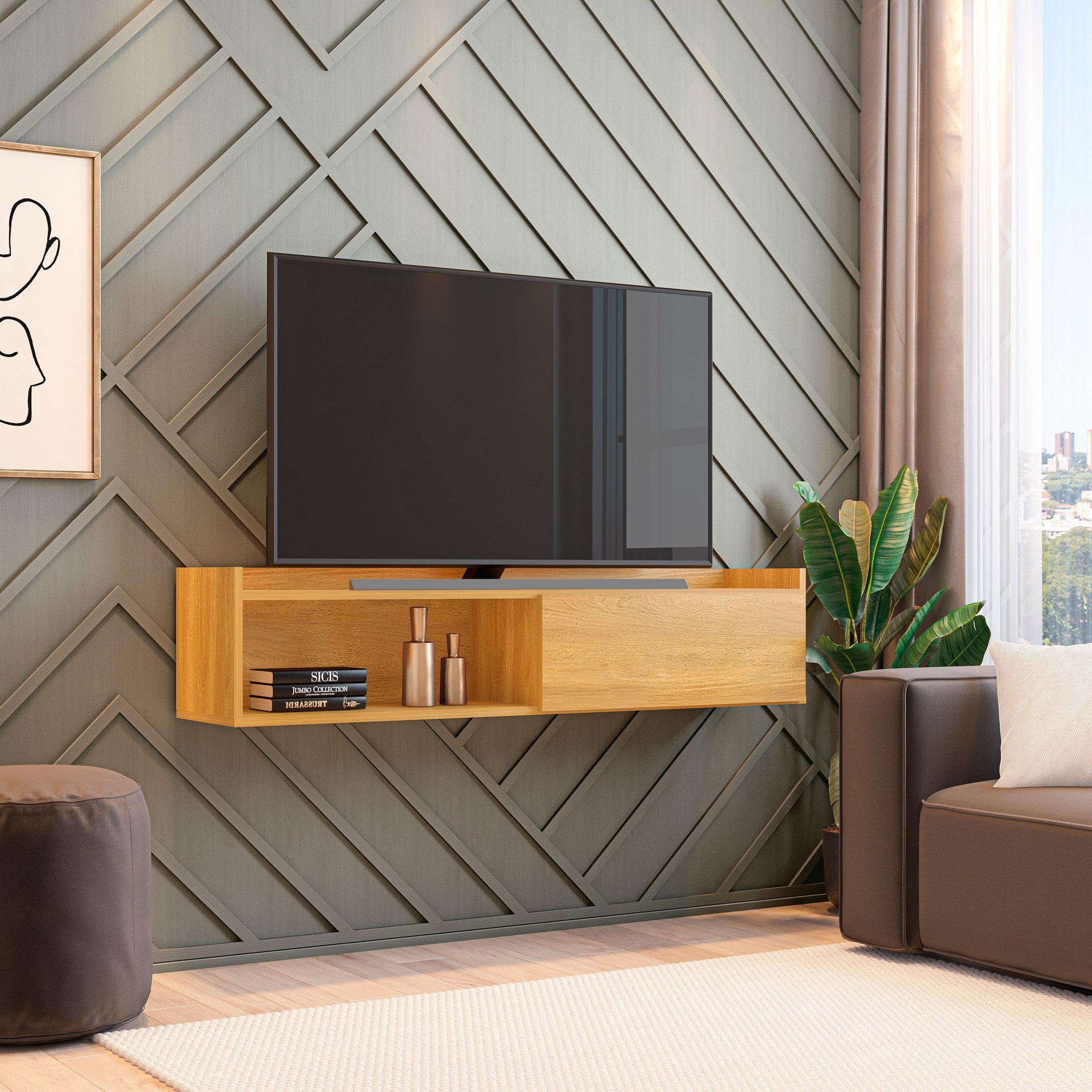 Rack para Tv Suspenso até 50 Polegadas com 1 Porta e 1 Nicho Atena | MadeiraMadeira