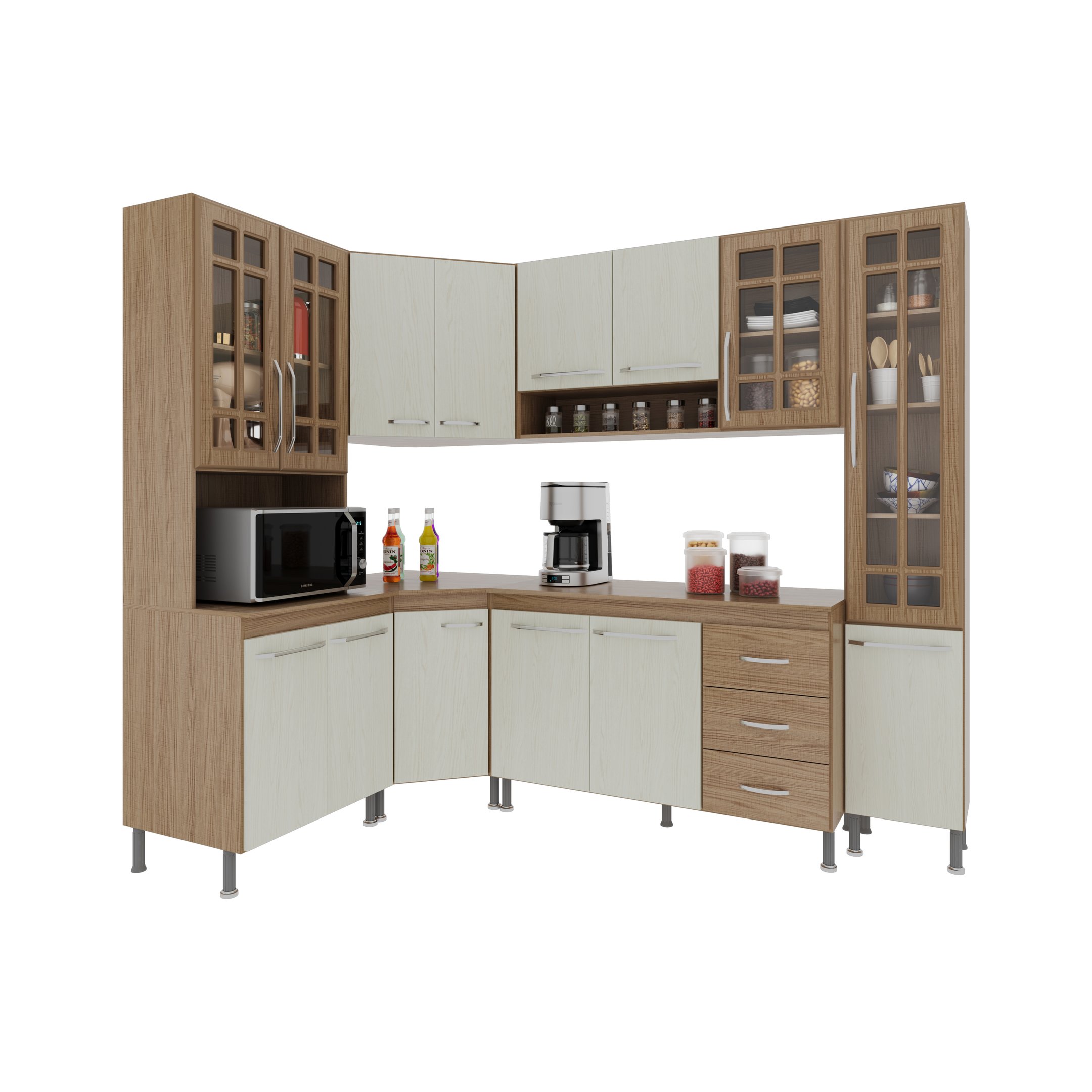 Cozinha Modulada Completa Fidelitá Paris 6 Peças 375cm 14 Portas 3 ...
