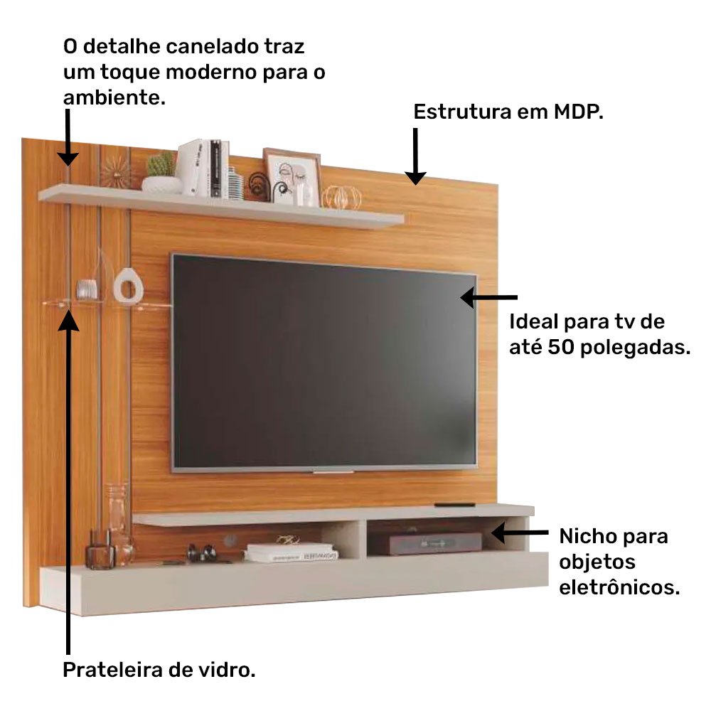 Painel Valencia Nature/Off White para TV até 50 Polegadas | MadeiraMadeira