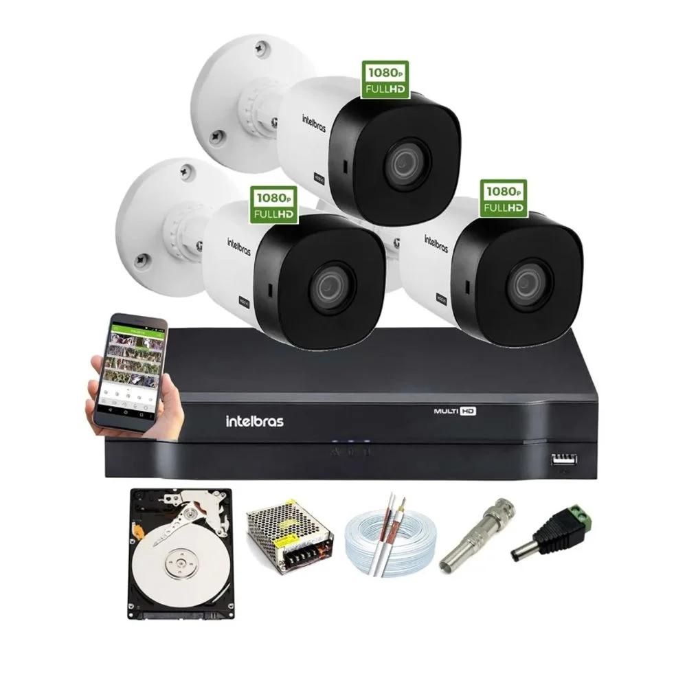 Kit Intelbras 3 Cam 1220b 1080p Ir20m Dvr Mhdx 1104 C/ Hd | MadeiraMadeira