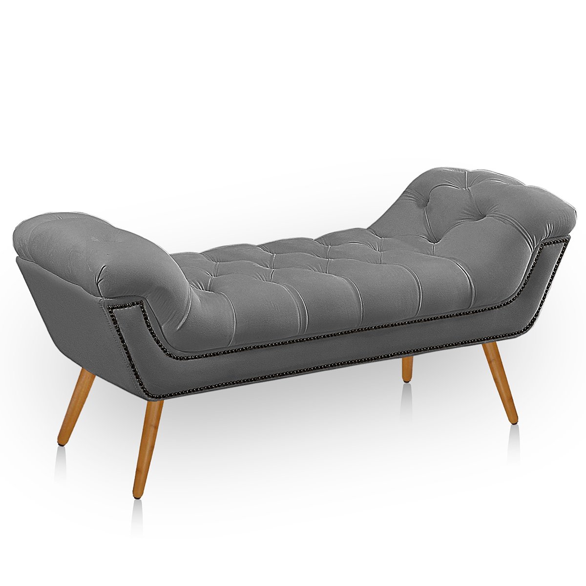 Recamier Estofada Casal King Size Ayla Veludo Cinza | MadeiraMadeira