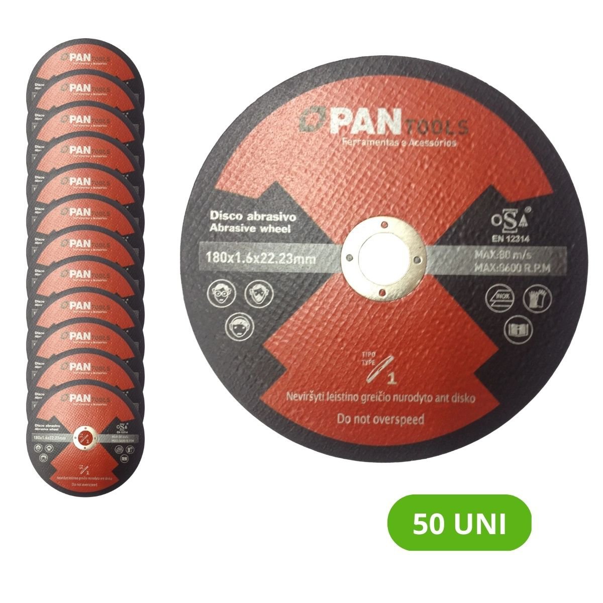 50 Discos de Corte Inox Pan Tools 7 Pol 180x1,6mm Furo 22mm ...