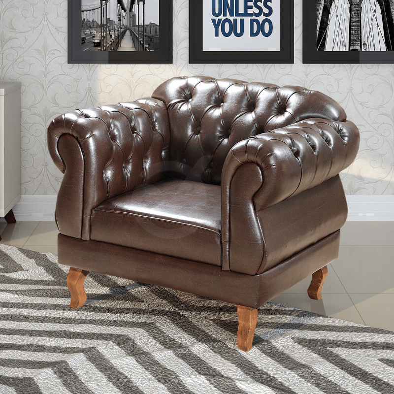 Poltrona Chesterfield Elisabeth Clássica Via Encanto Courano Marrom | MadeiraMadeira