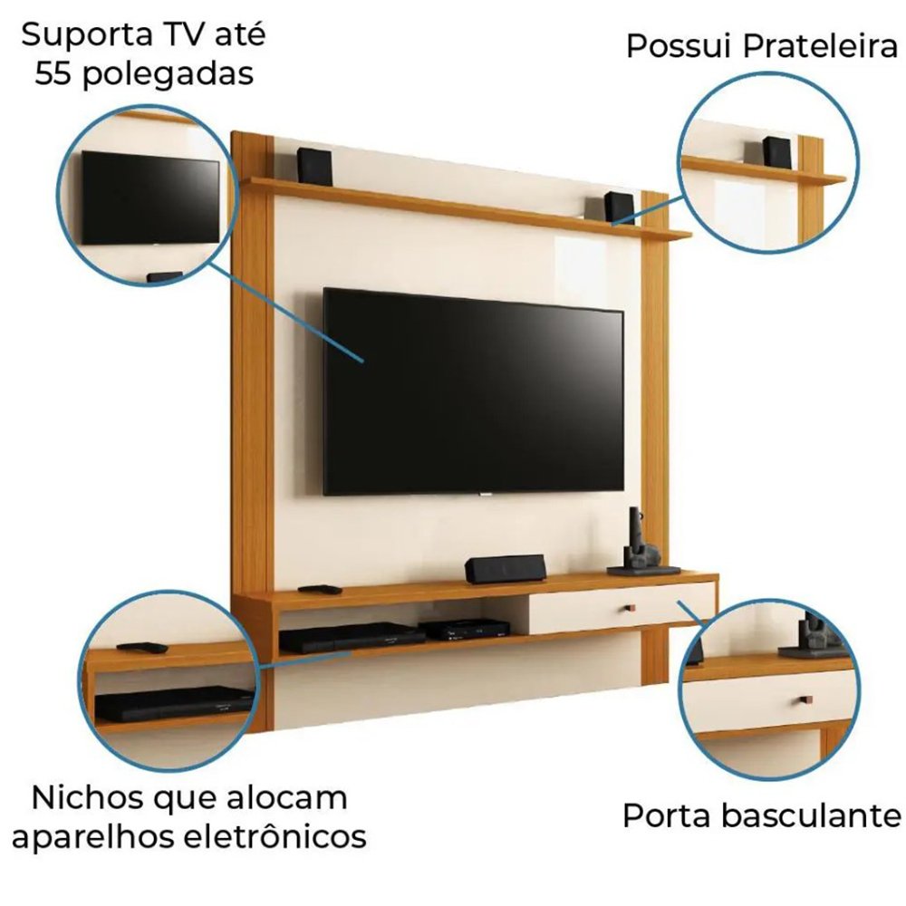 Painel para TV até 55 Polegadas Condor EDN Off White Cedro | MadeiraMadeira