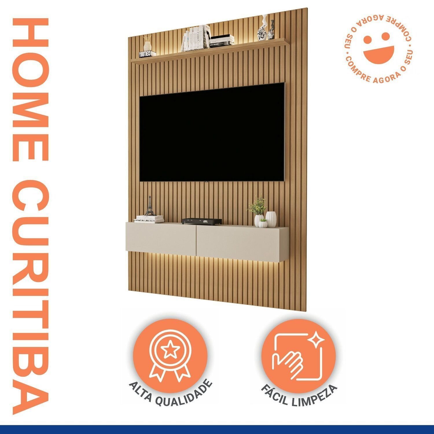 Painel para Tv até 50 Polegadas Frisado em MDF com Led Duplo 134,4cm Curitiba | MadeiraMadeira