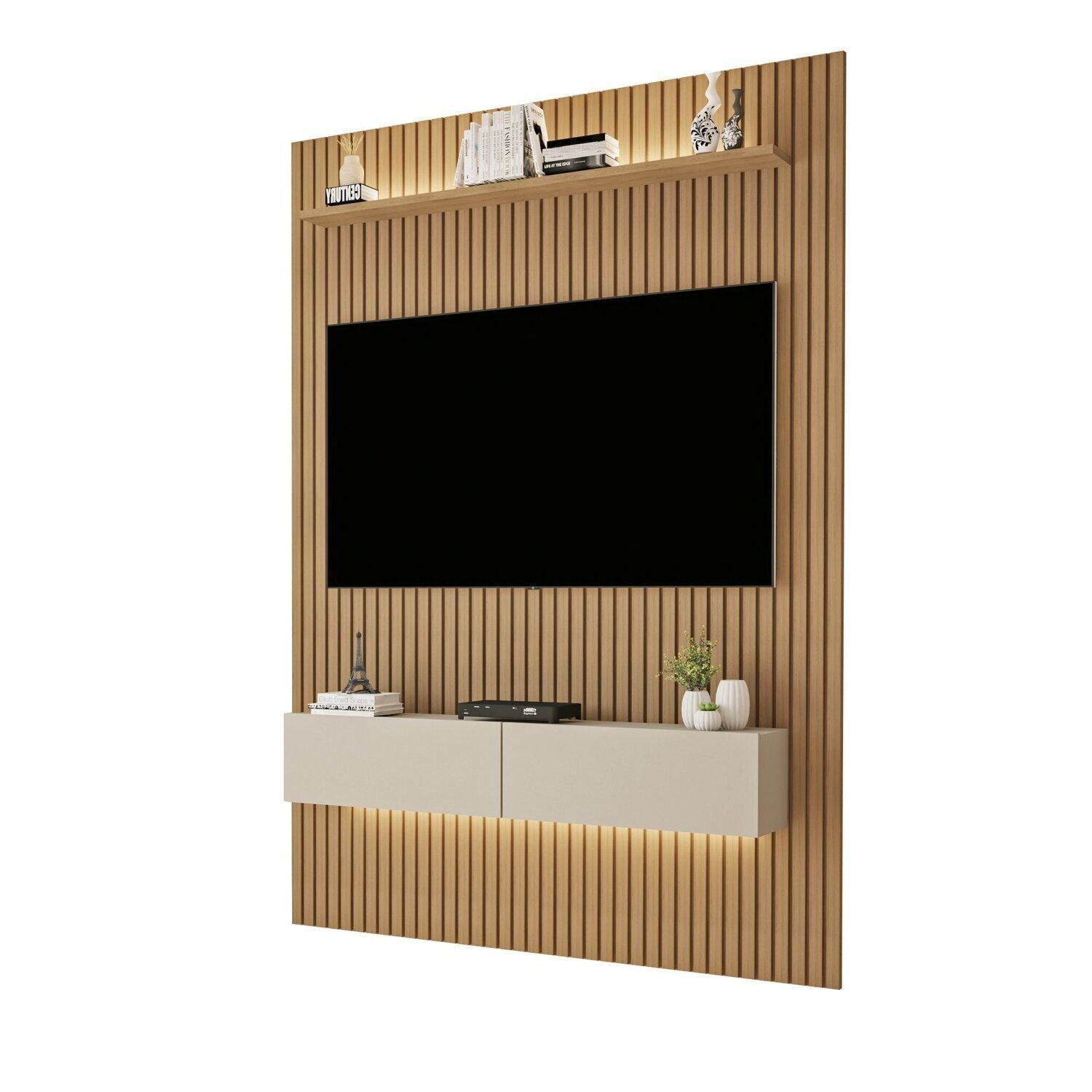 Painel para Tv até 50 Polegadas Frisado em MDF com Led Duplo 134,4cm ...