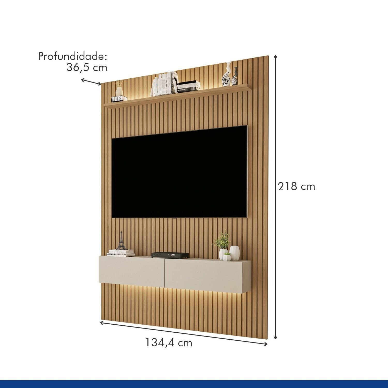 Painel para Tv até 50 Polegadas Frisado em MDF com Led Duplo 134,4cm Curitiba | MadeiraMadeira