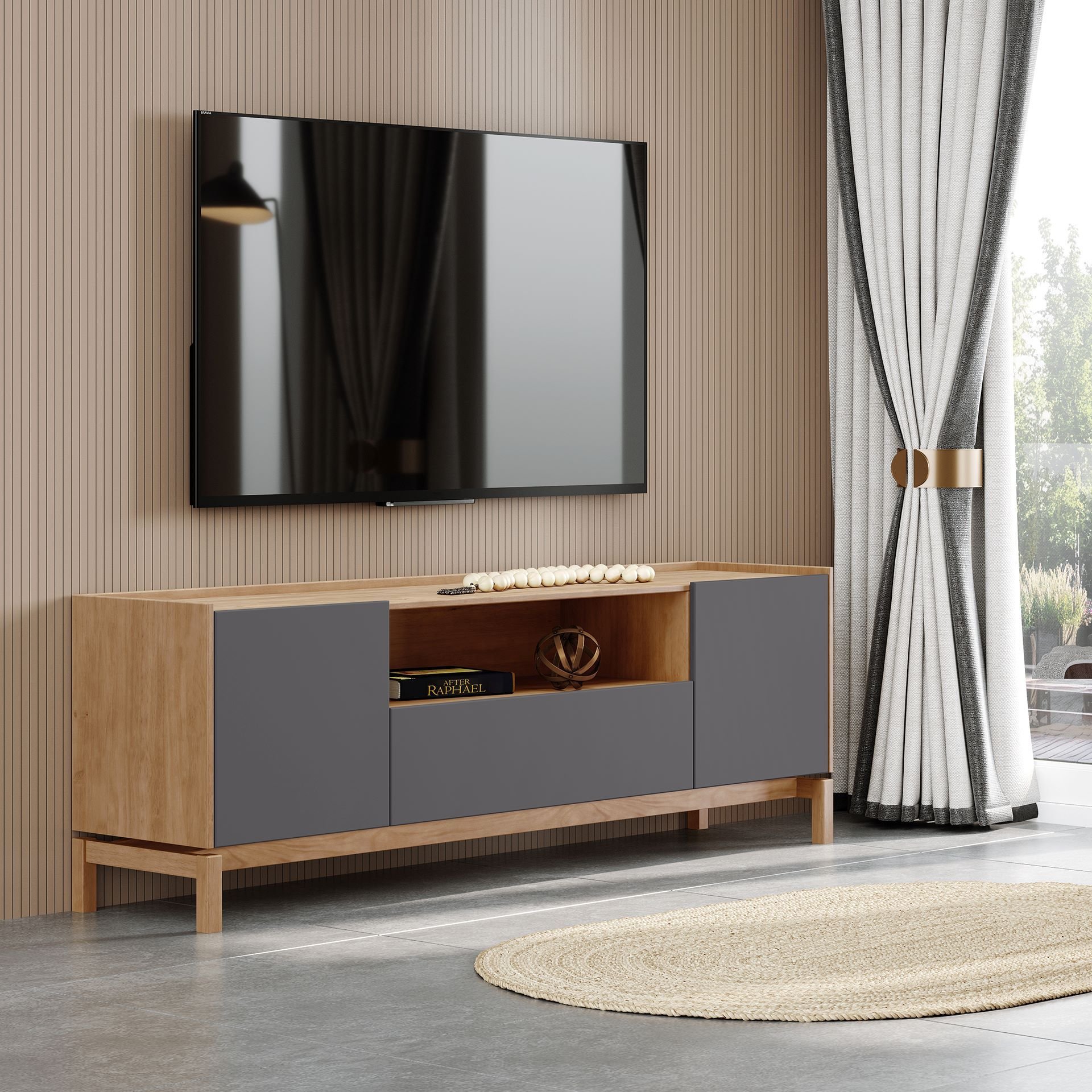 Rack para TV até 50 Polegadas em Madeira Maciça e MDF com Nicho ...