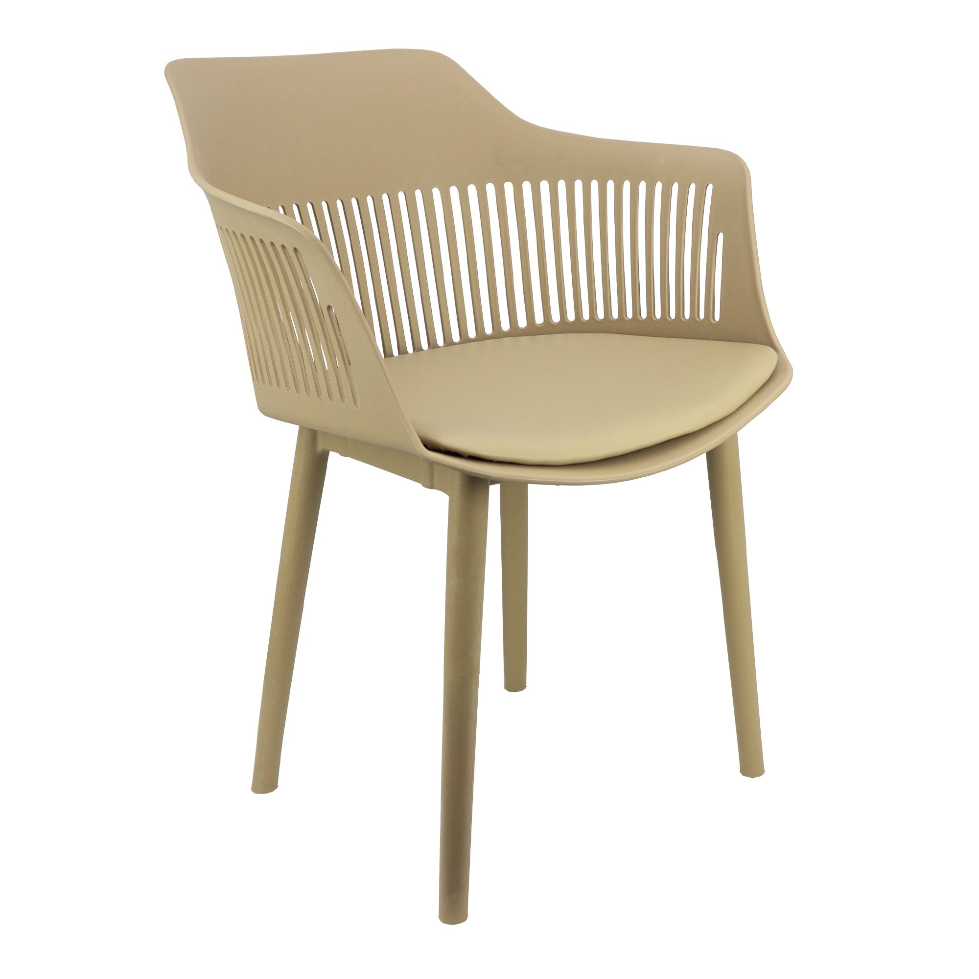 Cadeira Marcela Montreal Mena Polipropileno com Estofado em Corino Bege | MadeiraMadeira