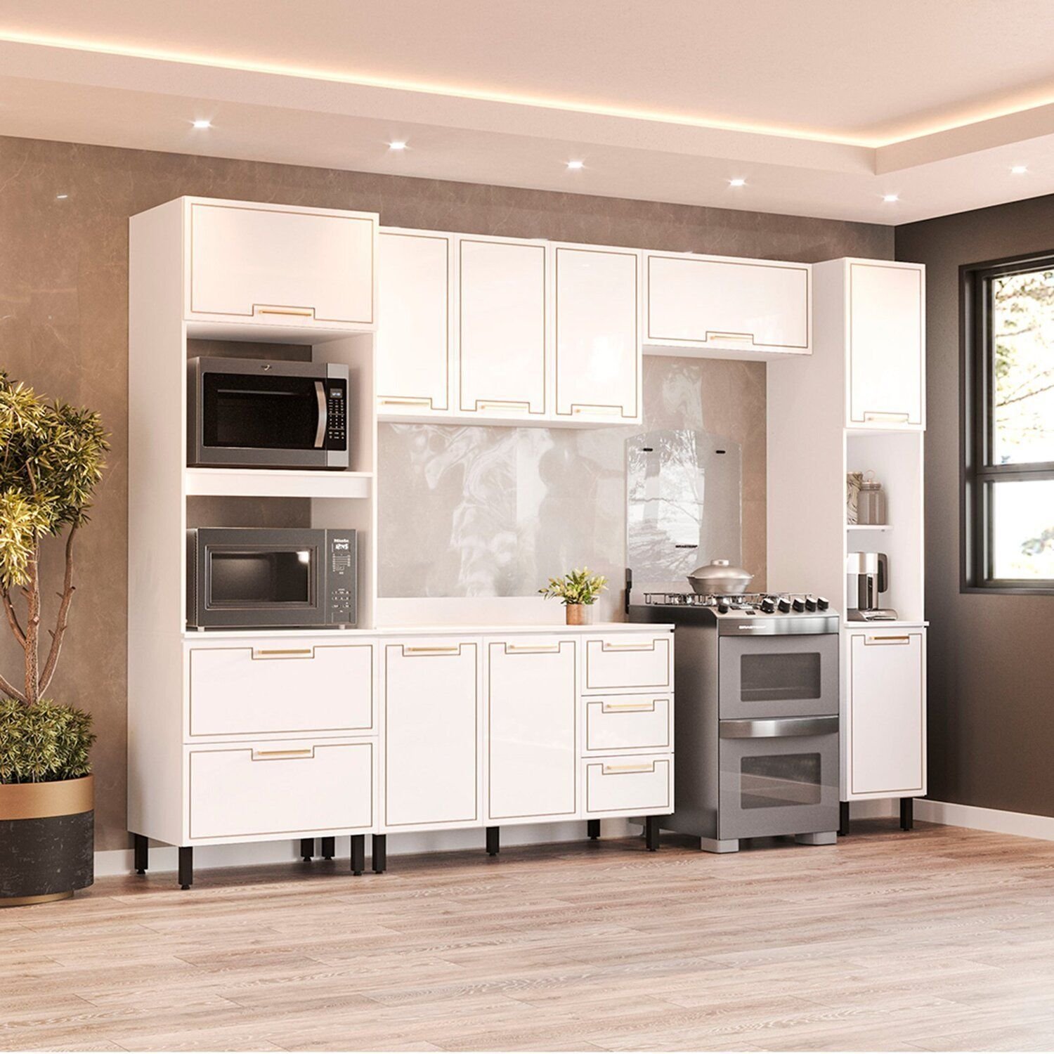 Cozinha Completa 5 Peças 224,5cmx310cm Amara | MadeiraMadeira