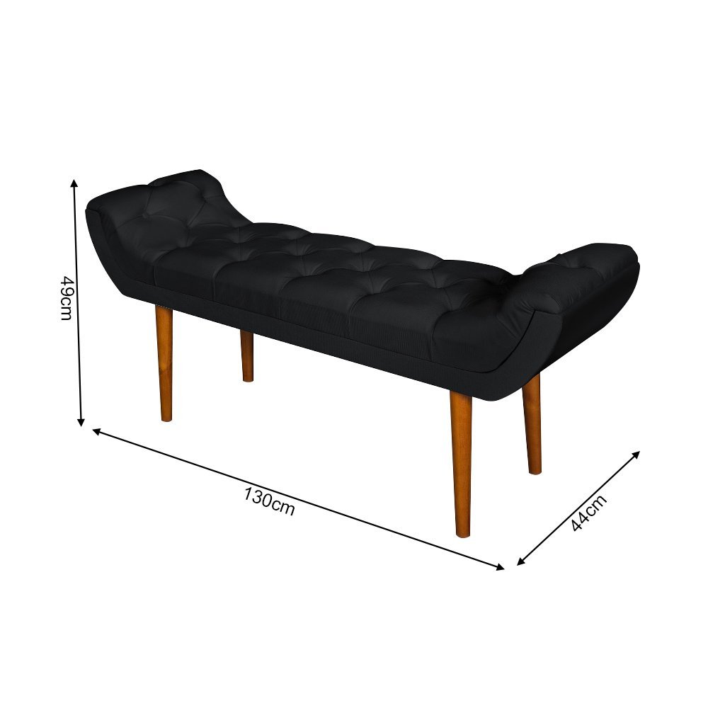 Recamier Banco Capitonê Veludo Preto com Pés de Madeira Maciça Oslo 1 ...
