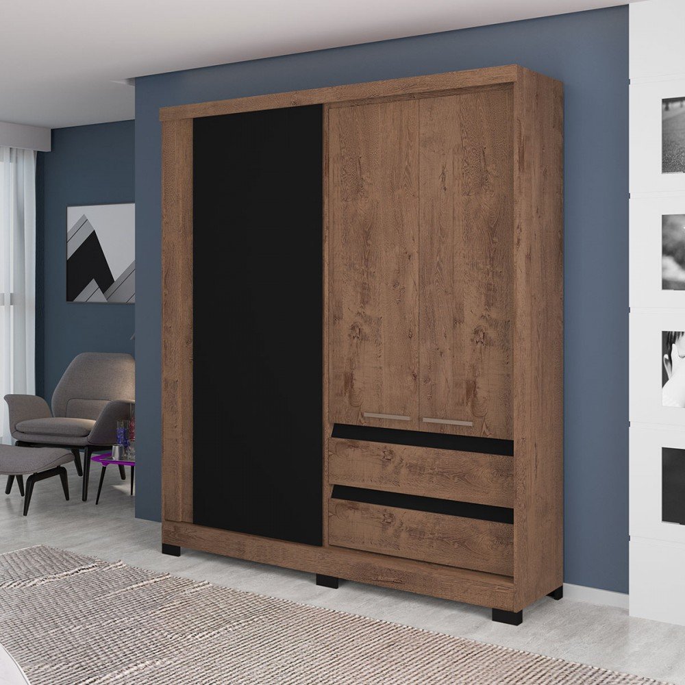 Guarda-roupa Solteiro Condor 3 Portas 2 Gavetas Flex Freijo/preto/green ...