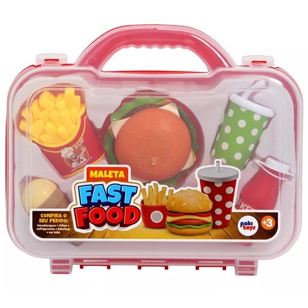 Kit Maleta Fast Food Infantil com 6 Itens Paki Toys | MadeiraMadeira