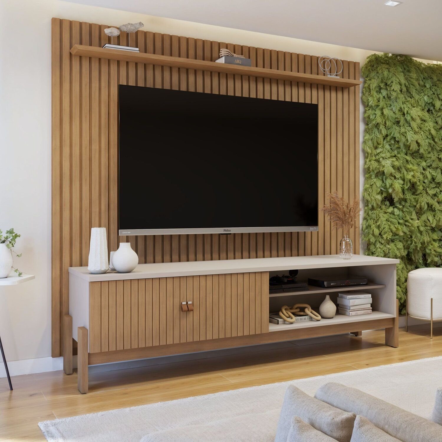 Rack com Painel Ripado Vitória para Tv até 55 Polegadas 2 Portas MDF ...