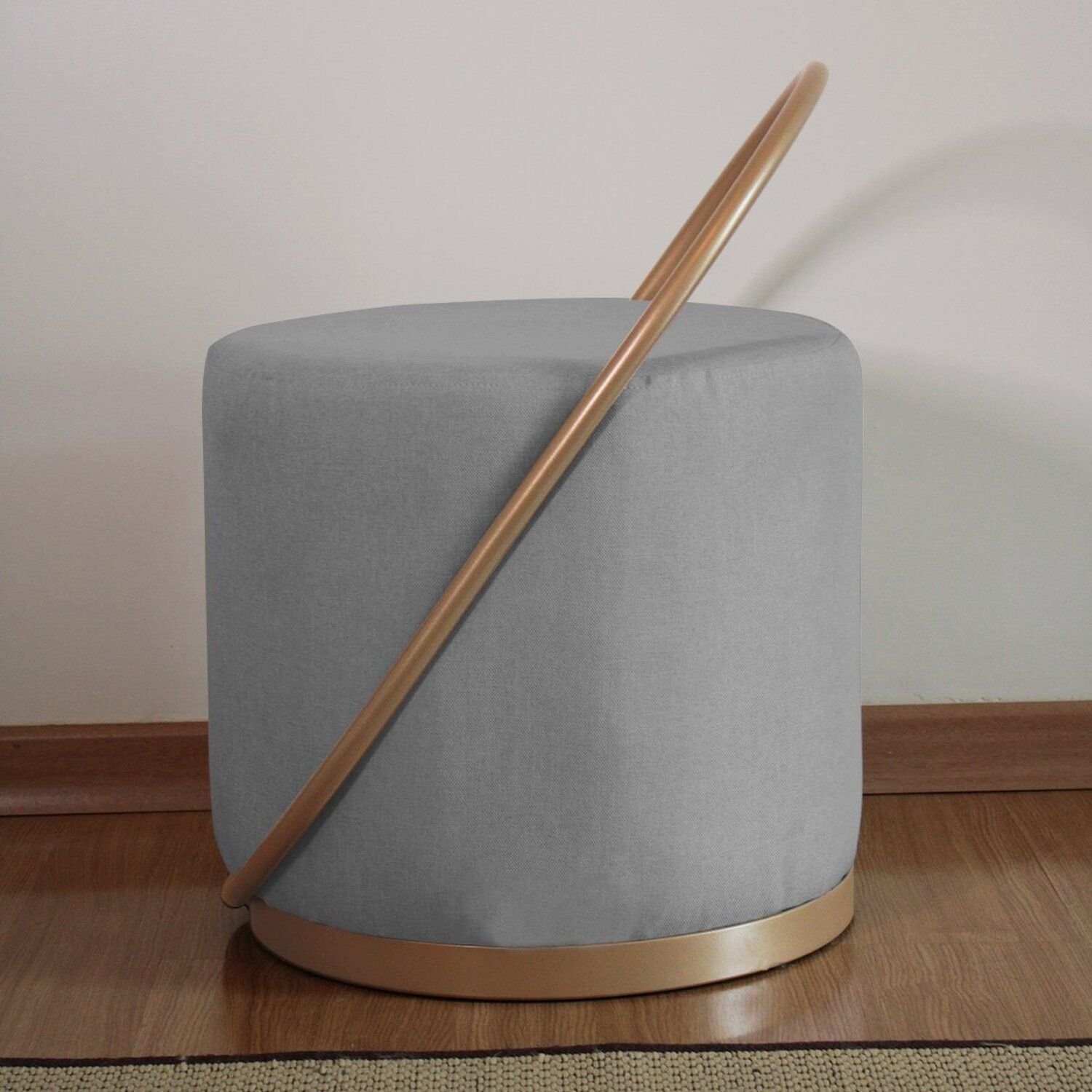 Puff Redondo Estofado em Linho Base Metal - Lizard | MadeiraMadeira