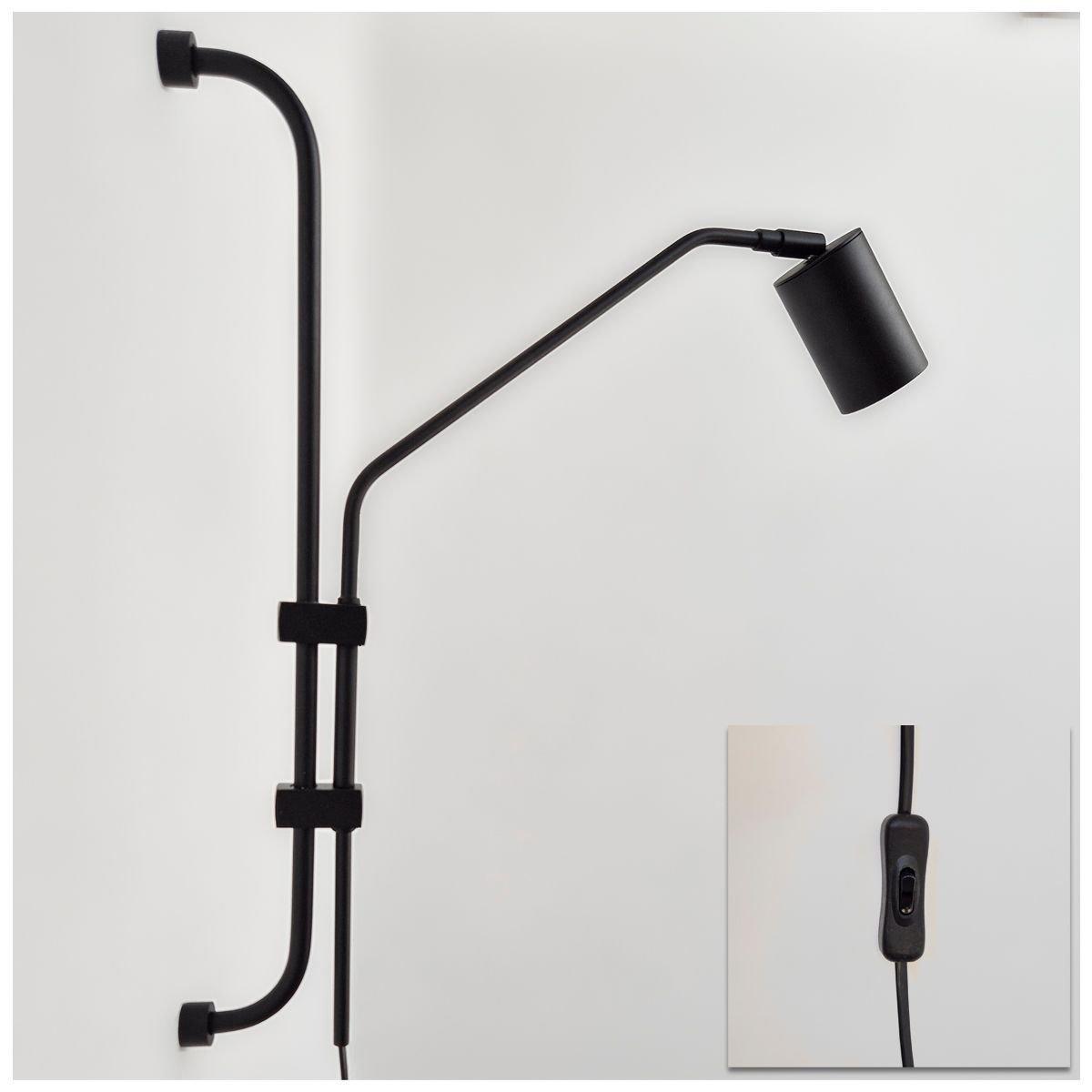 Arandela Articulada Turim Preto Texturizado e Cabo com Interruptor ...