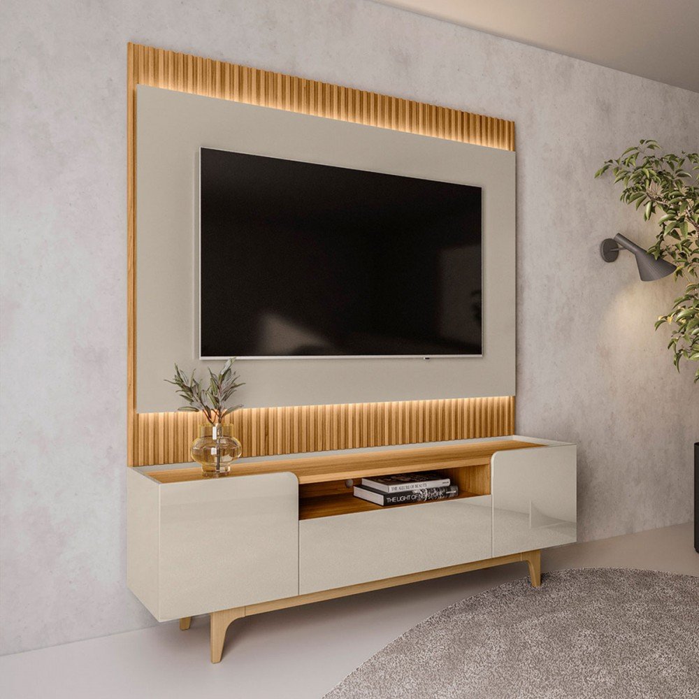 Rack com Painel para Tv até 70 Polegadas Orlando 3 Portas Ripado com ...