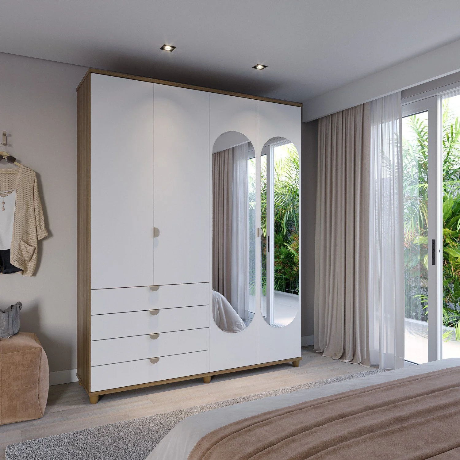 Guarda-roupa Casal com Espelho 4 Portas 4 Gavetas 100% Mdf Look 181,7 ...