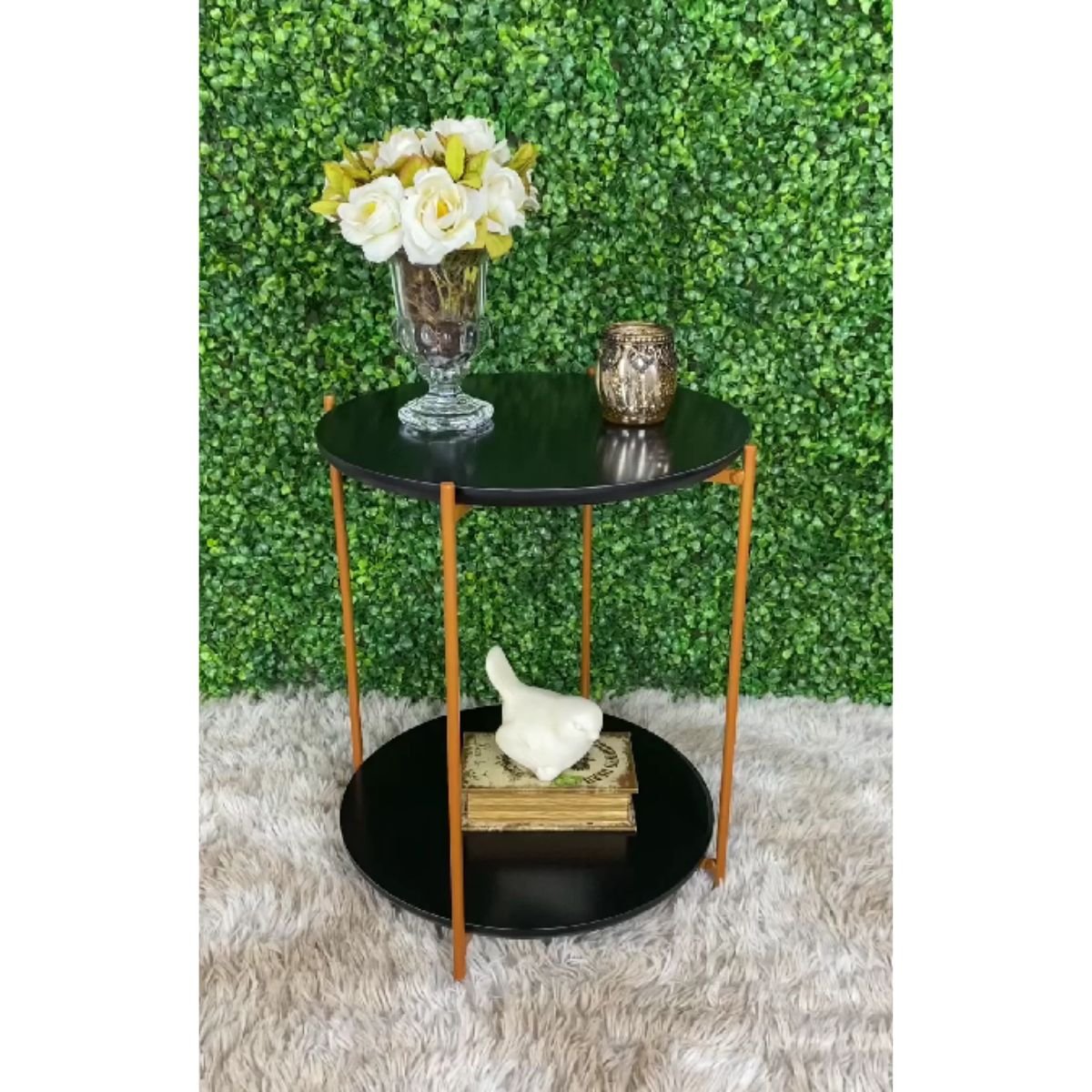 Mesa De Canto Lateral Decorativa Em Aço Carbono Na Cor Bronze Tampo