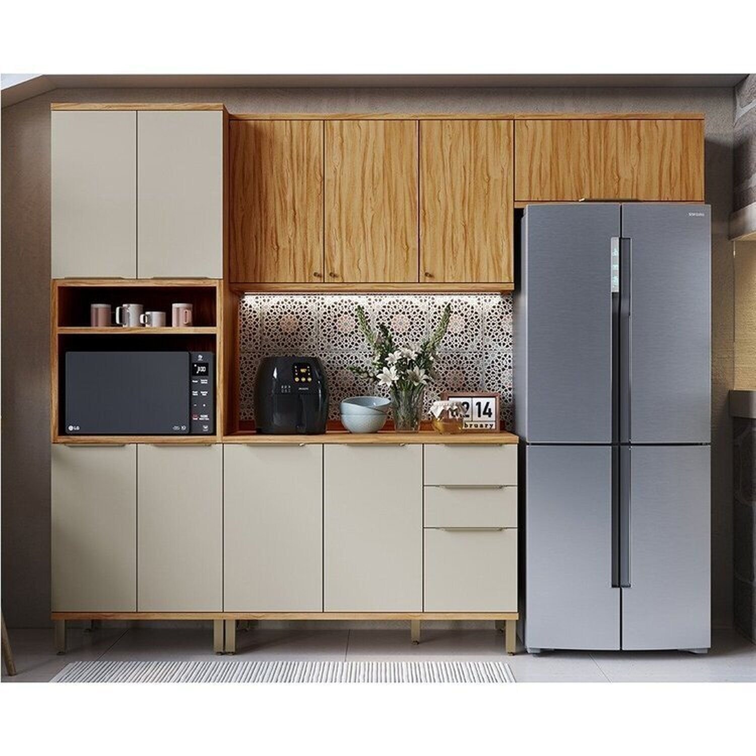 Cozinha Modulada Compacta 270cm 4 Peças 10 Portas com Tampo 100% Mdf ...