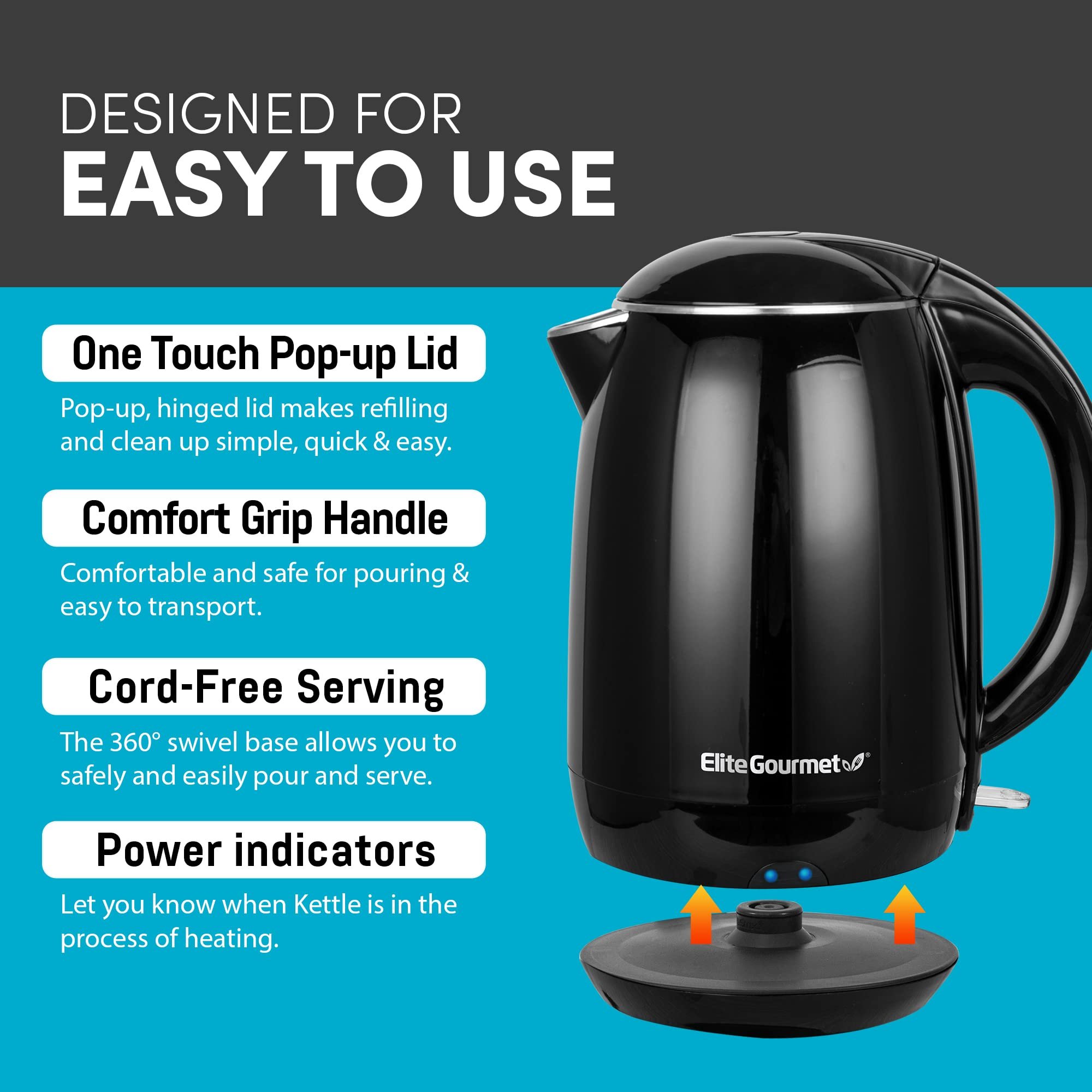 Elite Gourmet Chaleira Elétrica 1.8l com Parede Dupla e Desligamento ...