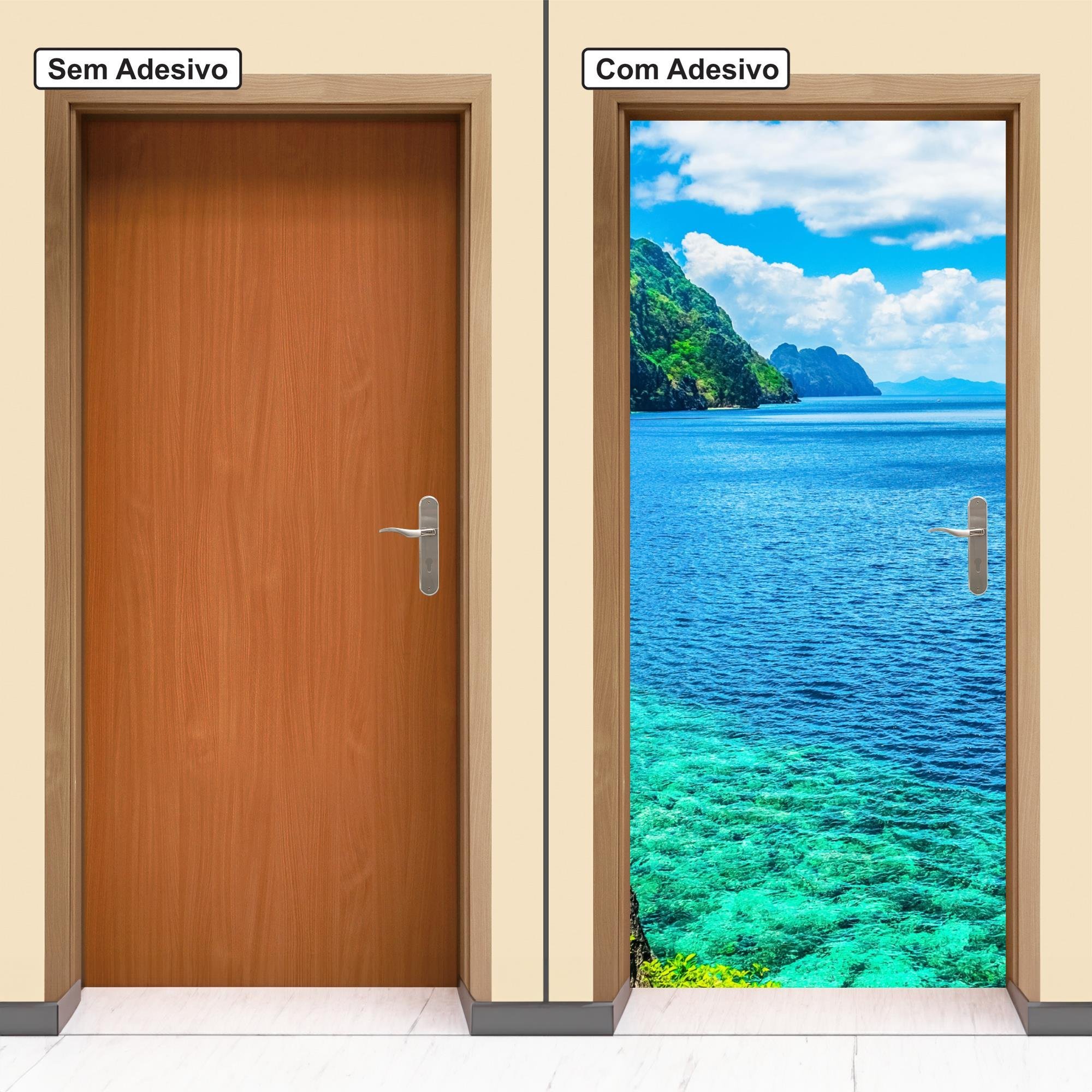 Adesivo Decorativo Porta Praia Mar Ilha Água Azul Límpida | MadeiraMadeira