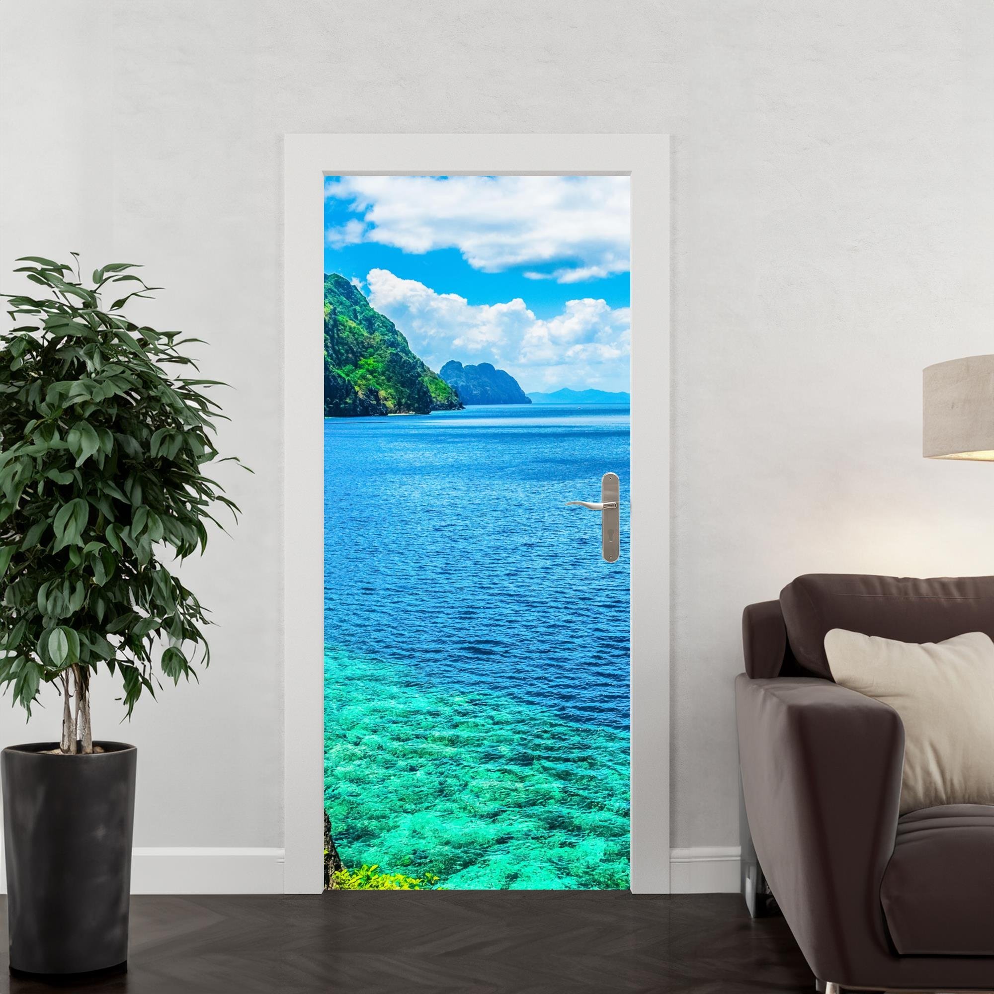 Adesivo Decorativo Porta Praia Mar Ilha Água Azul Límpida | MadeiraMadeira