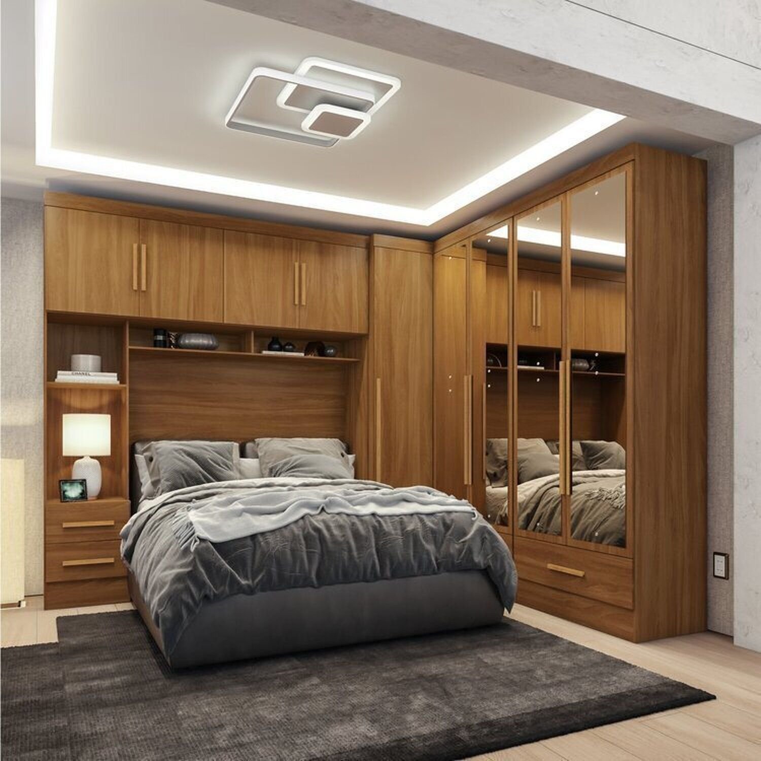 Quarto Modulado Casal 100% MDF 4 Peças 5 Portas 4 Gavetas com Maleiro e ...