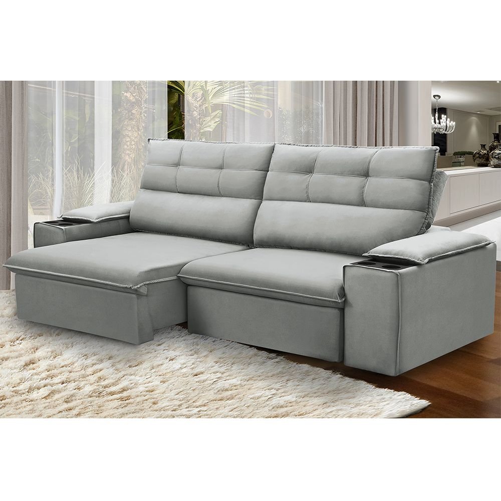 Sofá Retrátil e Reclinável Vannes 225cm com Porta Copos e Objetos | MadeiraMadeira