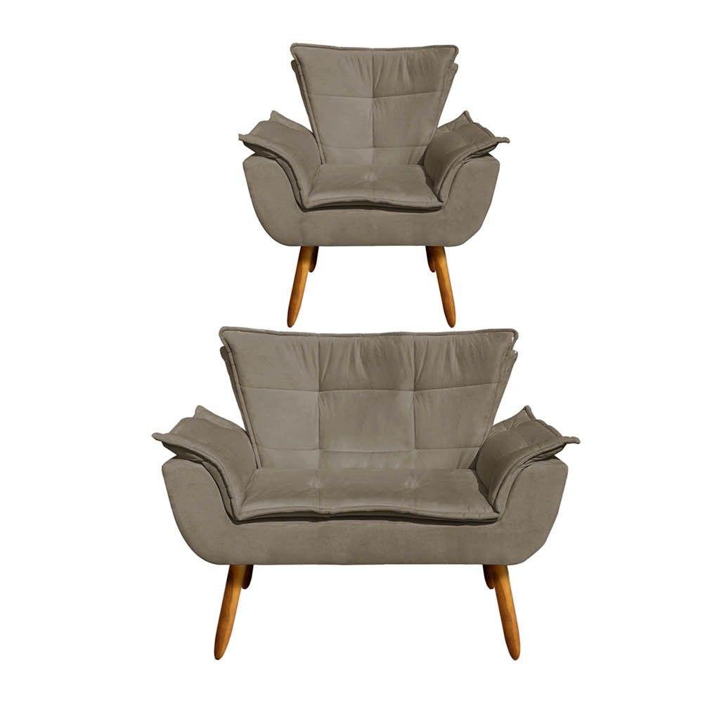 Kit 1 Namoradeira e 1 Poltrona Opala Suede Marrom Rato | MadeiraMadeira