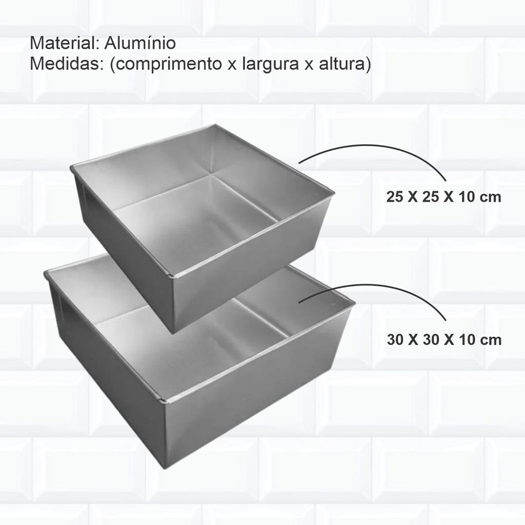 Forma De Bolo Quadrada 2 Pç 25 Cm + 30 Cm Em Alumínio | MadeiraMadeira