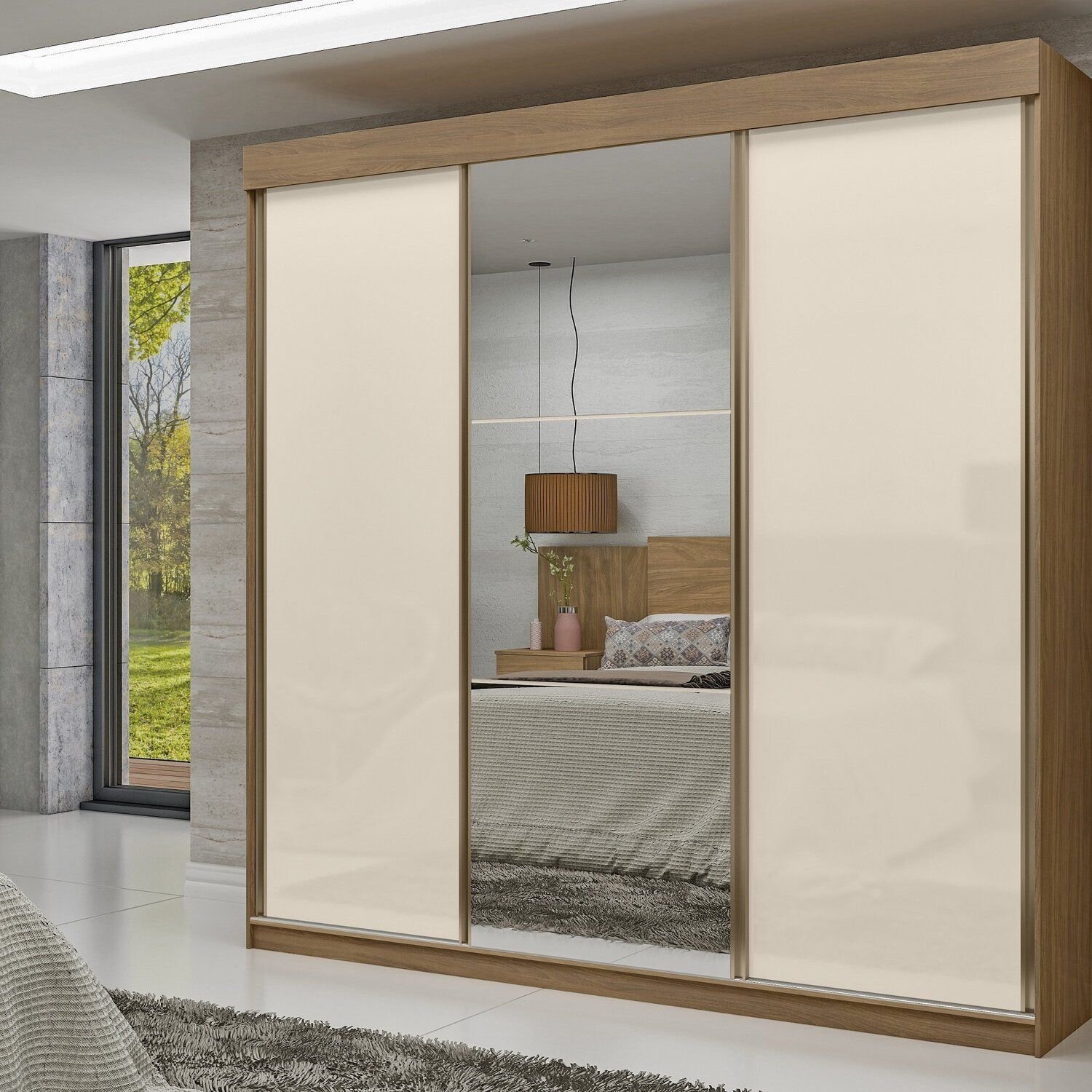 Guarda-roupa 100% Mdf 3 Portas de Correr com Espelhos Istambul ...
