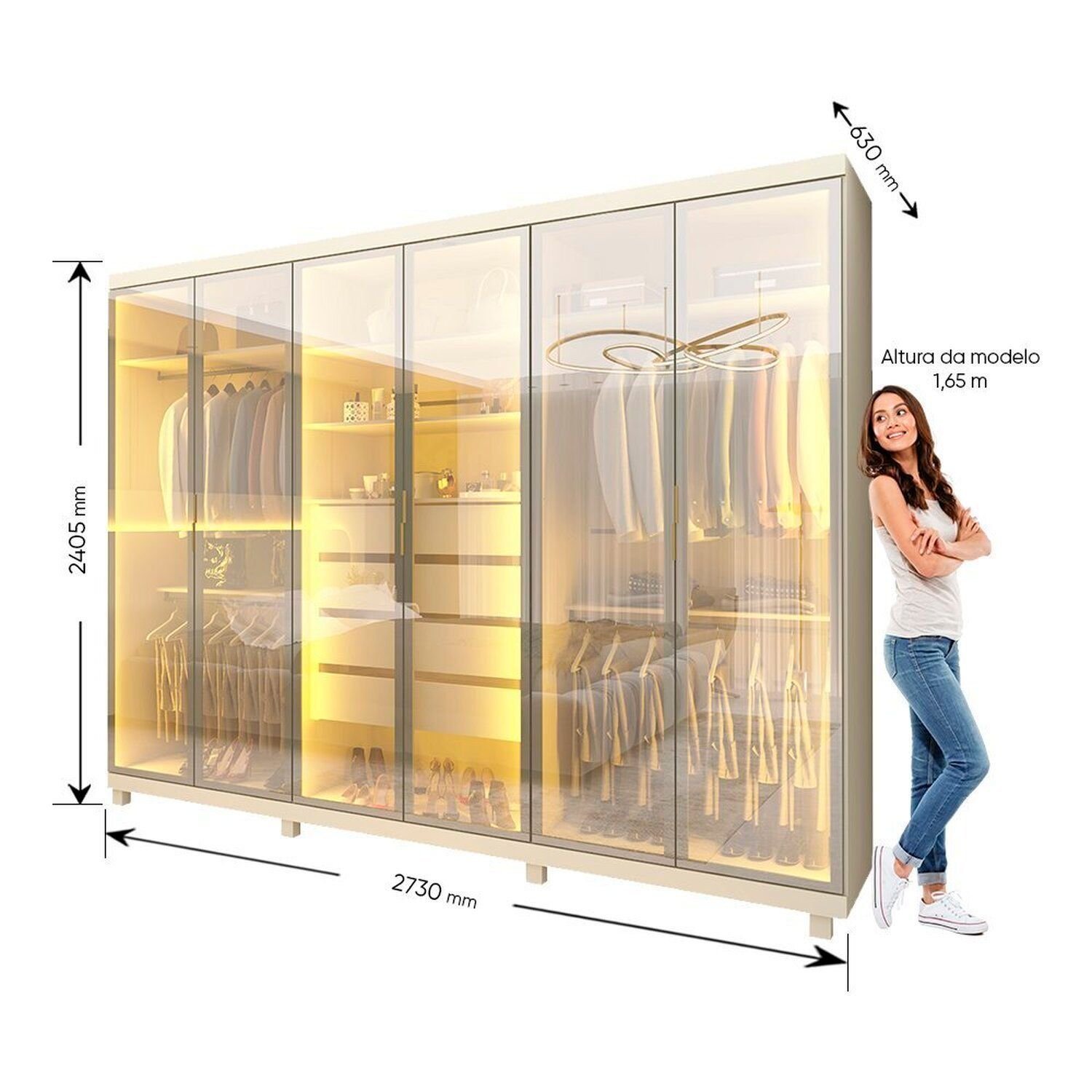 Guarda-roupas Casal 6 Portas Reflecta com Pés e Led Absolut New Reflecta 100% Mdf | MadeiraMadeira