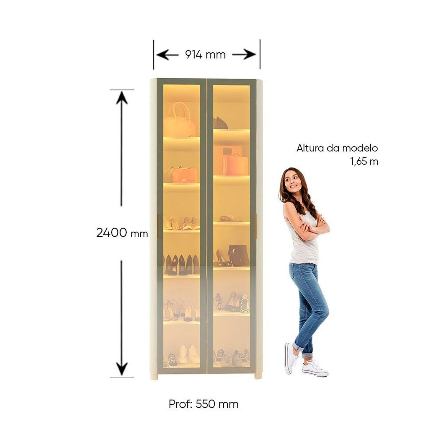 Sapateira 2 Portas Reflecta com Pés e Led 100% Mdf | MadeiraMadeira