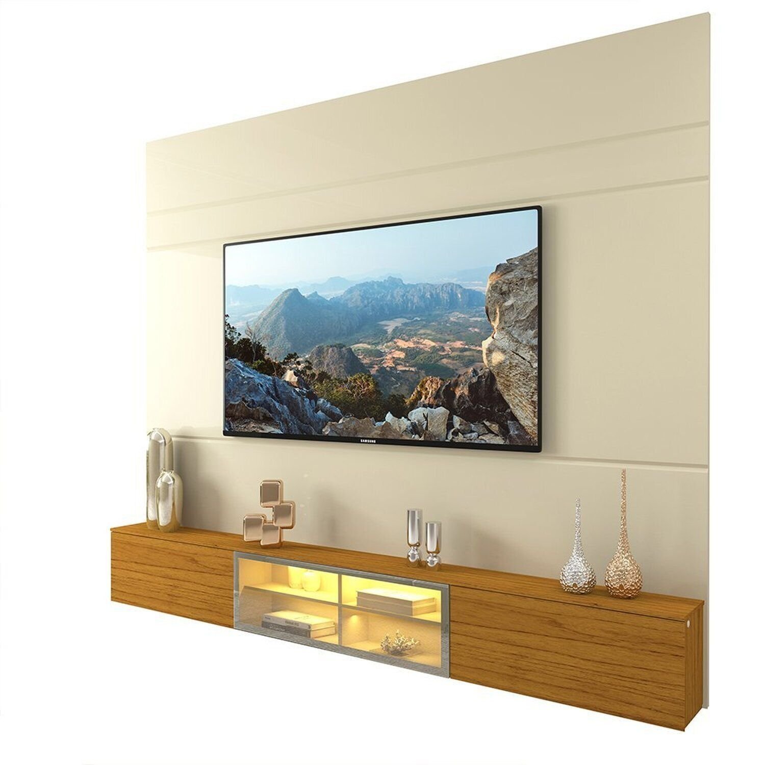 Estante para TV até 84 Polegadas 217cm com Porta Reflecta LED 100% MDF ...