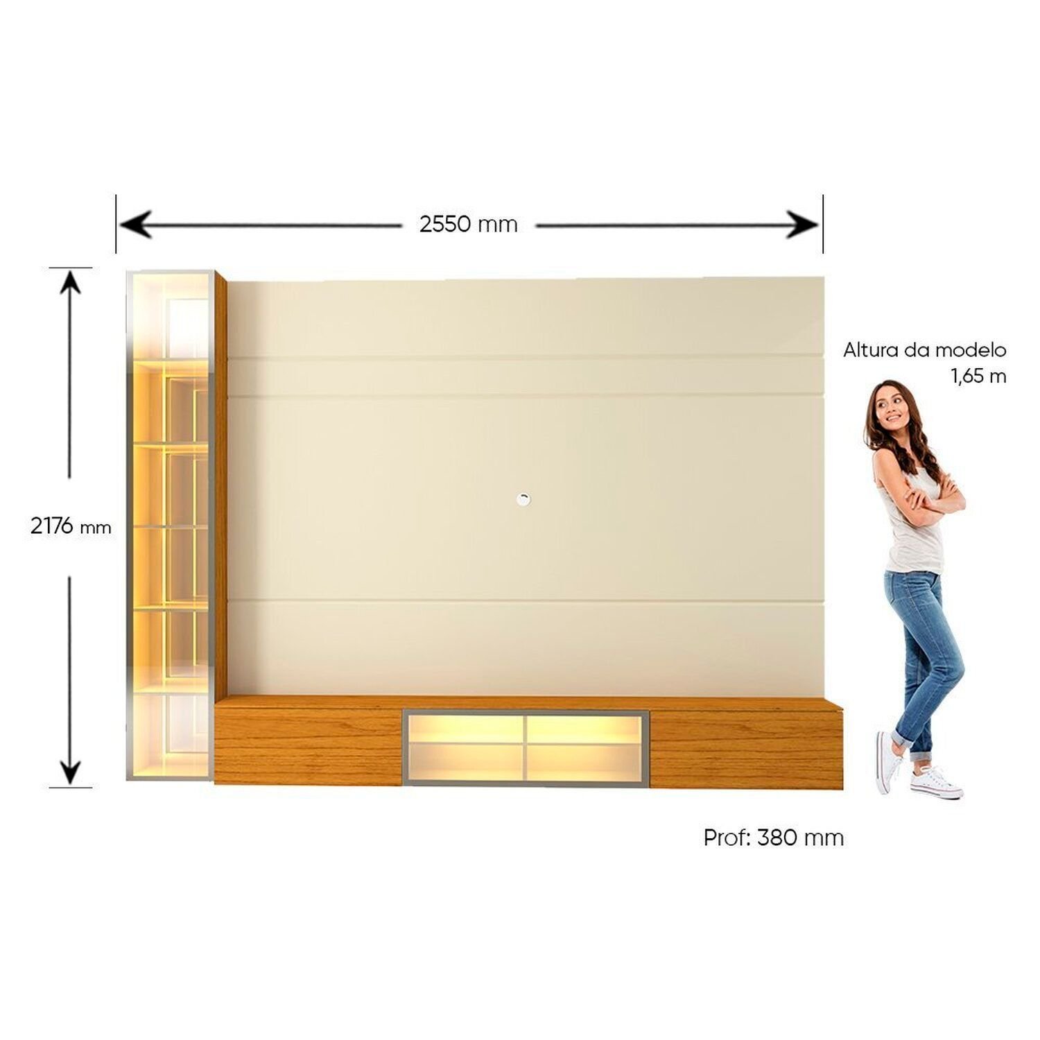 Estante para TV até 90 Polegadas 255cm com Porta Reflecta LED 100% MDF ...
