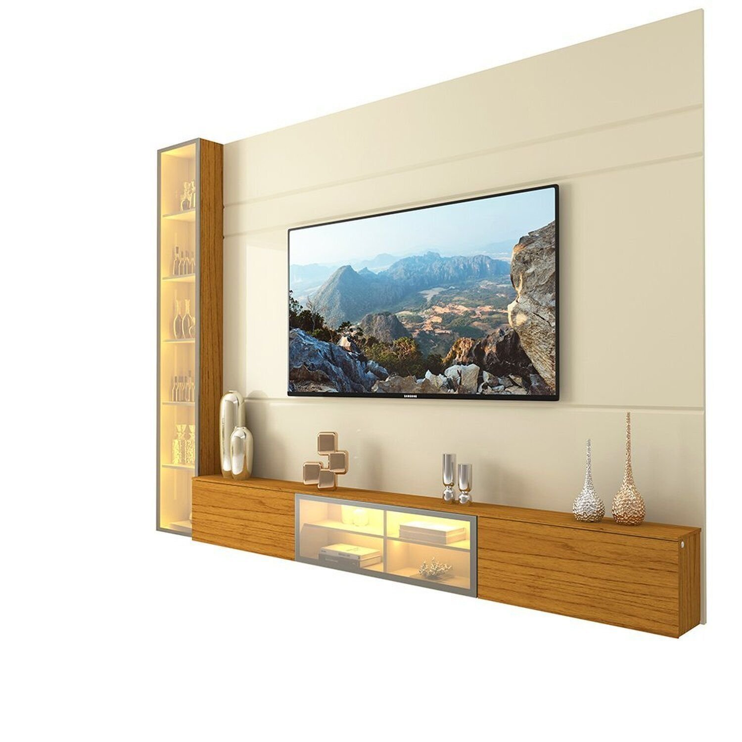 Estante para TV até 90 Polegadas 255cm com Porta Reflecta LED 100% MDF ...