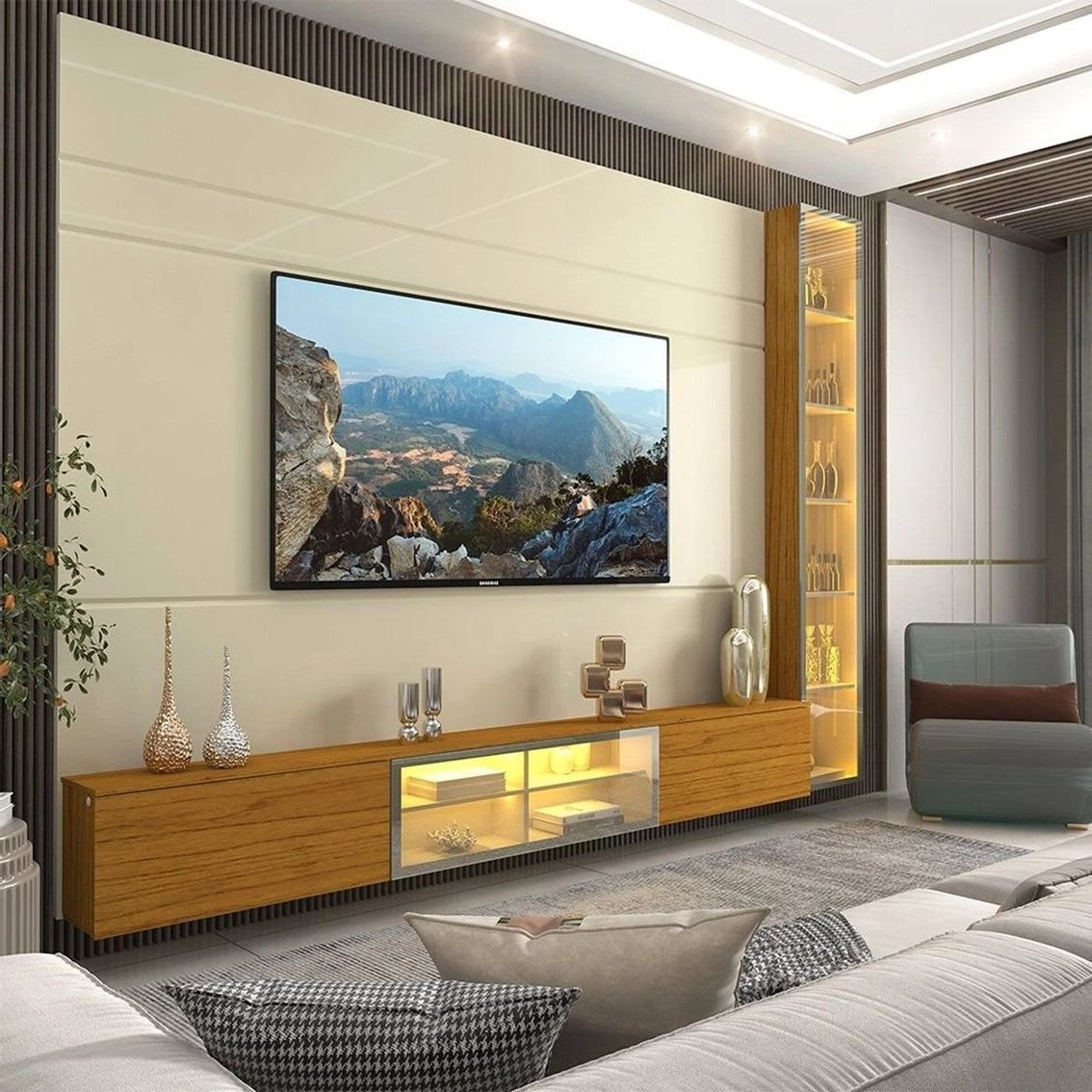 Estante para TV até 90 Polegadas 255cm com Porta Reflecta LED 100% MDF ...