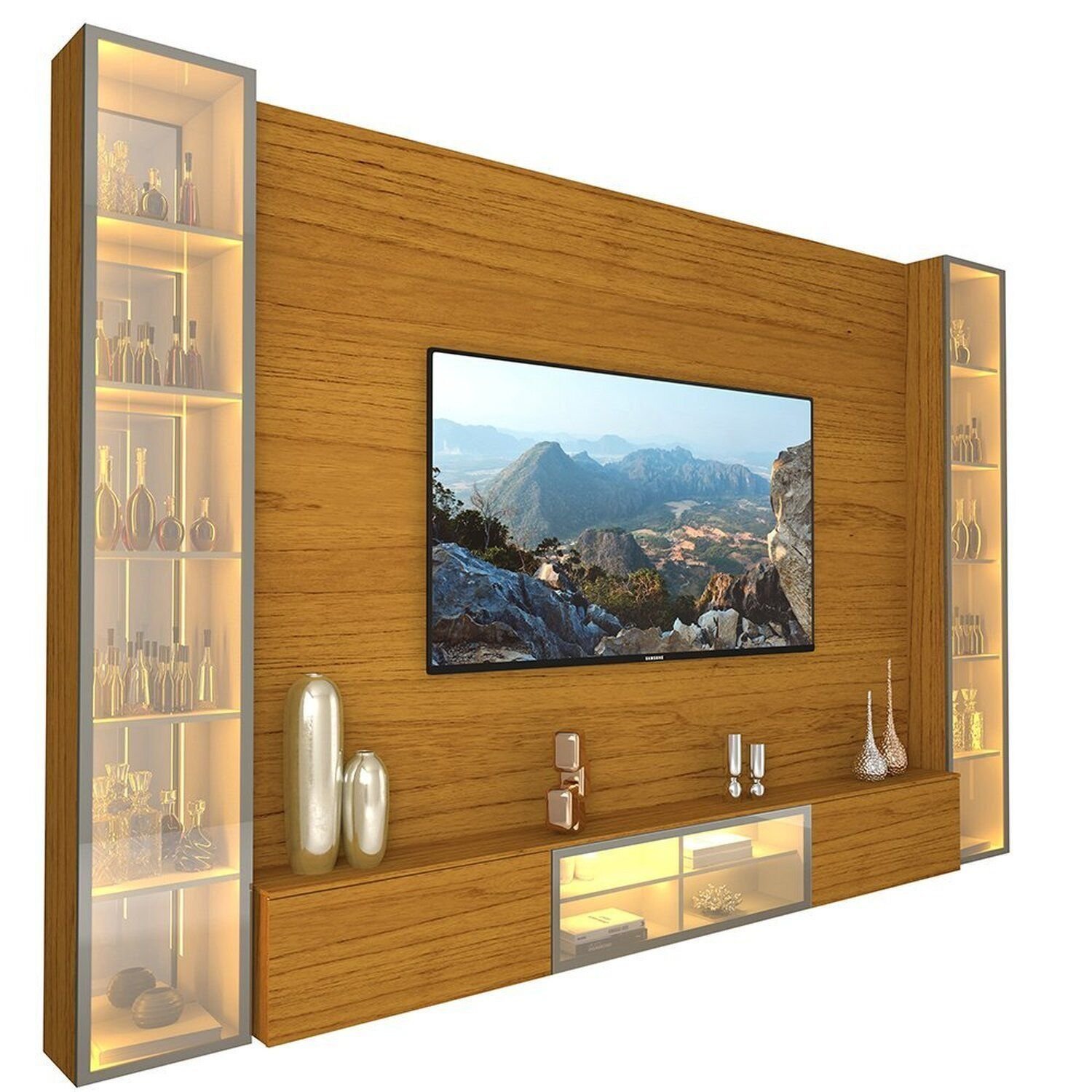 Estante para TV até 90 Polegadas 293cm com Porta Reflecta LED 100% MDF ...