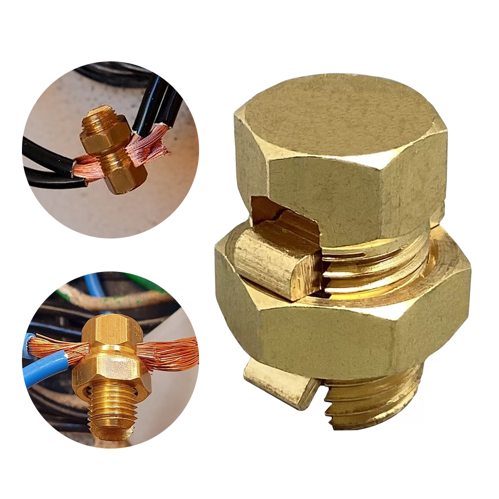 25 Conector Fendido Latão para Cabo 50mm Parafuso Split Bolt | MadeiraMadeira