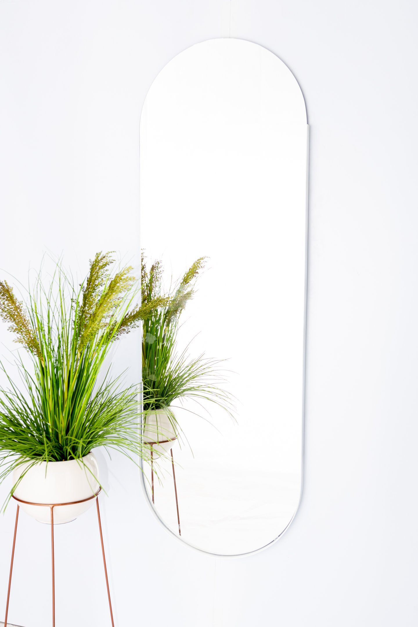 Espelho Grande de Parede Oval com Moldura Metal Corpo Inteiro Luxo 150 X 50cm Eclipse Branco ...