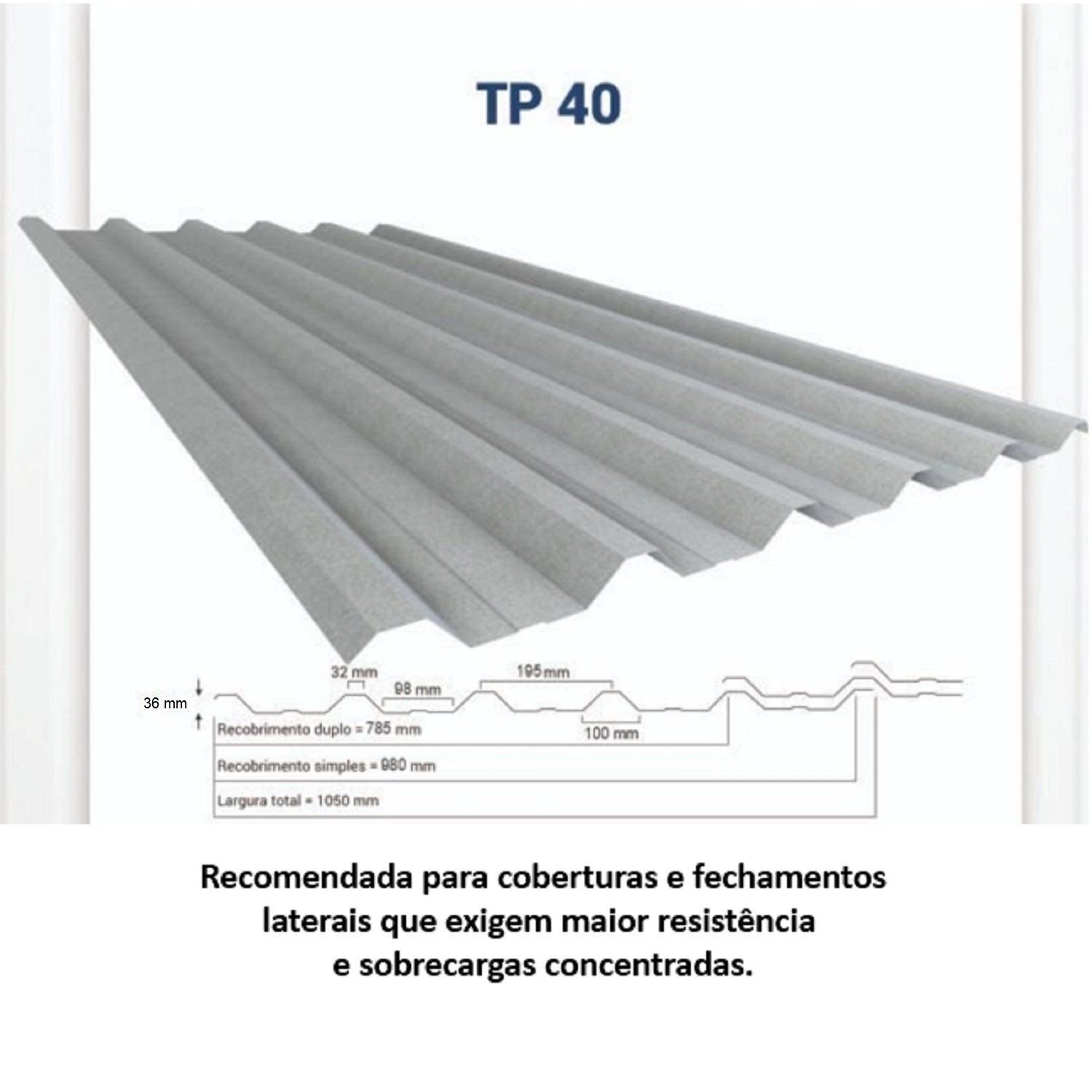 Telha Trapezoidal Galvanizada em Galvalume Aluzinco 240cm x 98cm - 5 unidades | MadeiraMadeira