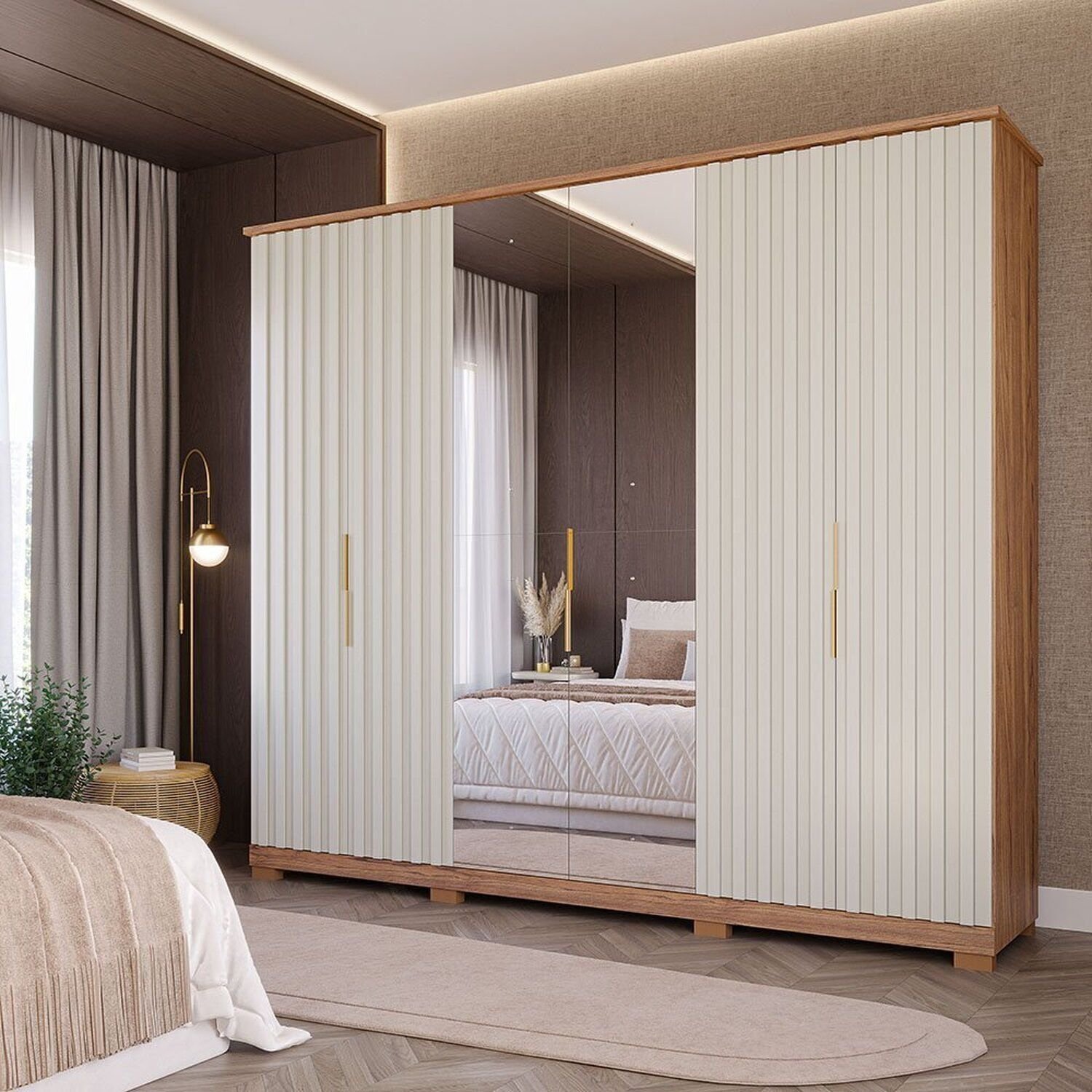 Guarda-Roupa Casal 6 Portas com Pés e Espelho 242,5cm 100% MDF Vittoria Espresso Móveis ...