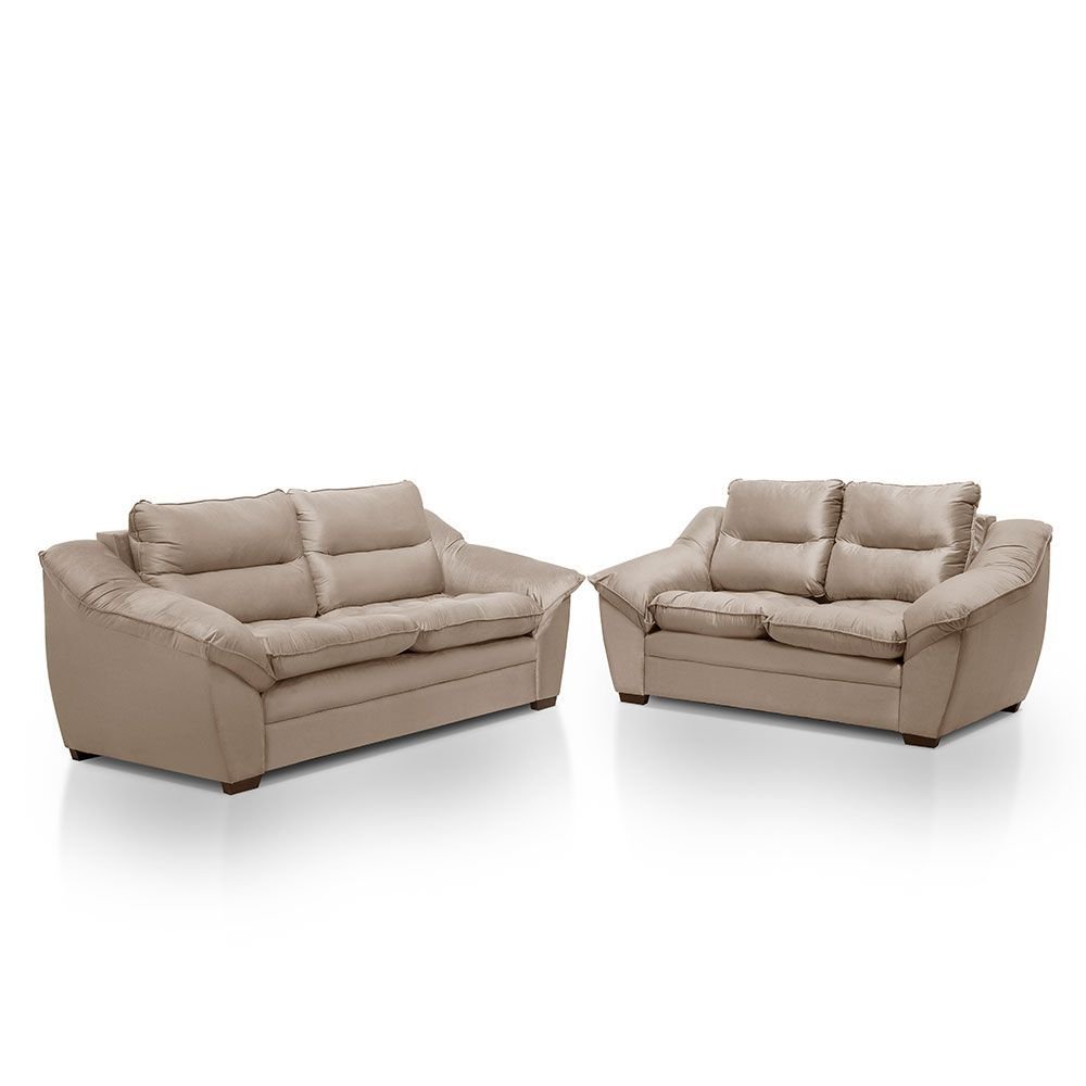 Sofá Havana 2 e 3 Lugares Veludo Bege 210cm/171cm | MadeiraMadeira