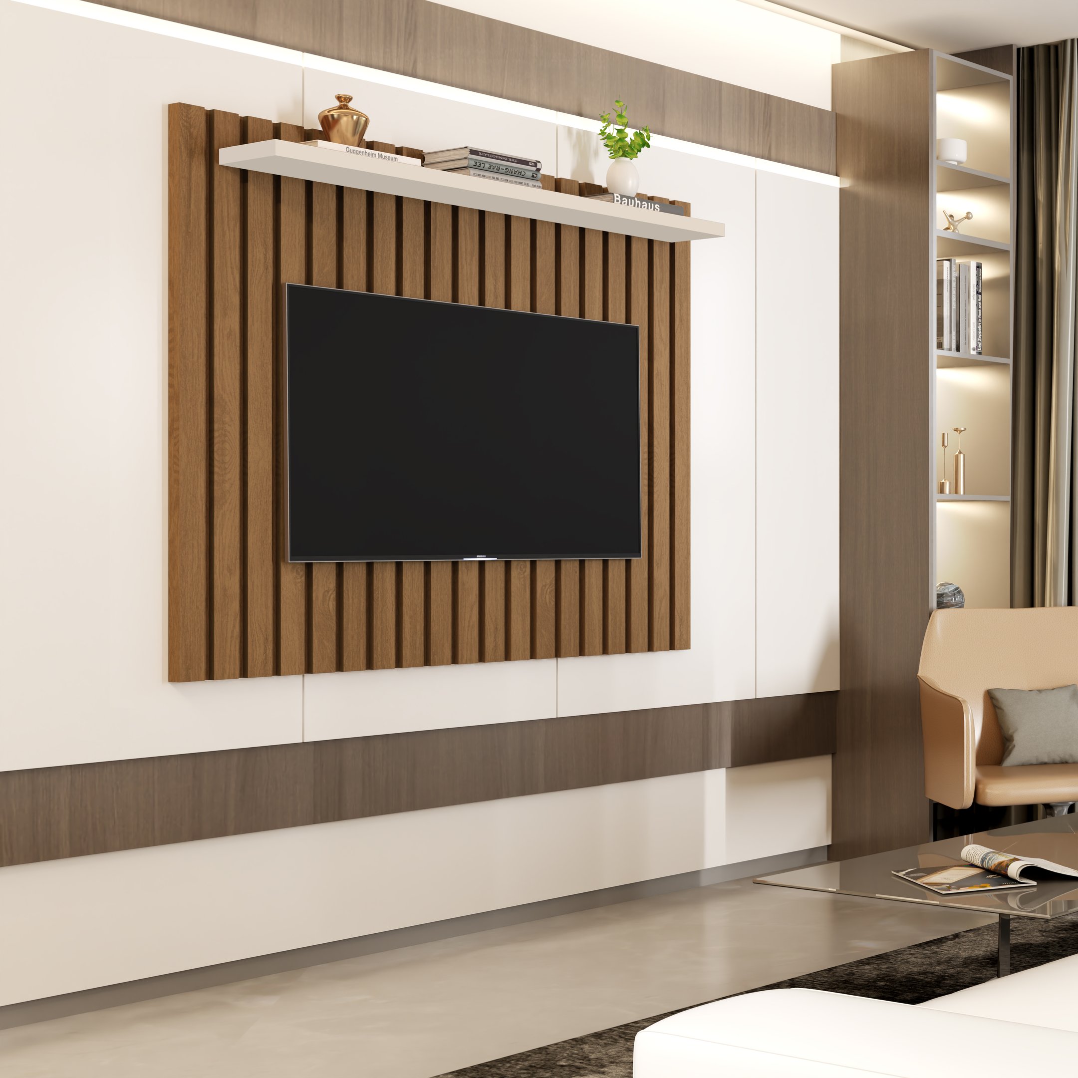 Painel Ripado Lily para Tv até 50 Polegadas:freijó/ Off White ...