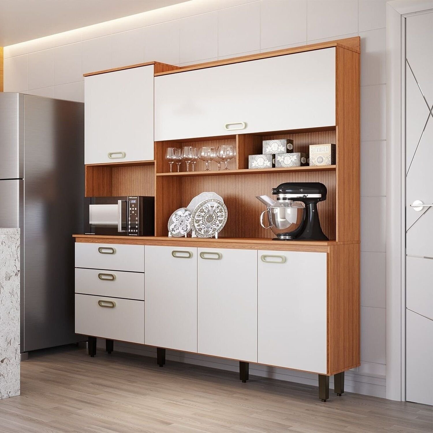 Cozinha Compacta 5 Portas 3 Gavetas Ravena | MadeiraMadeira