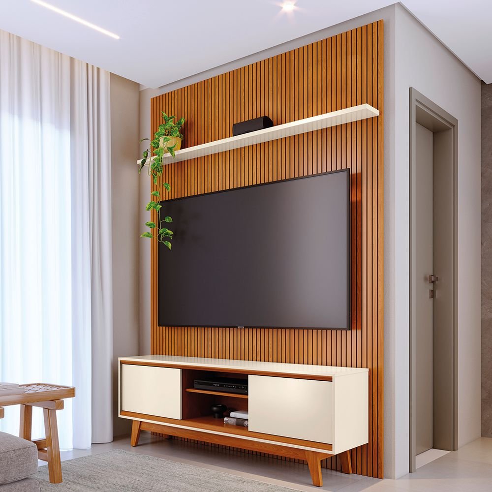 Rack com Painel MDF Frisado para Tv até 65 Polegadas Milo | MadeiraMadeira
