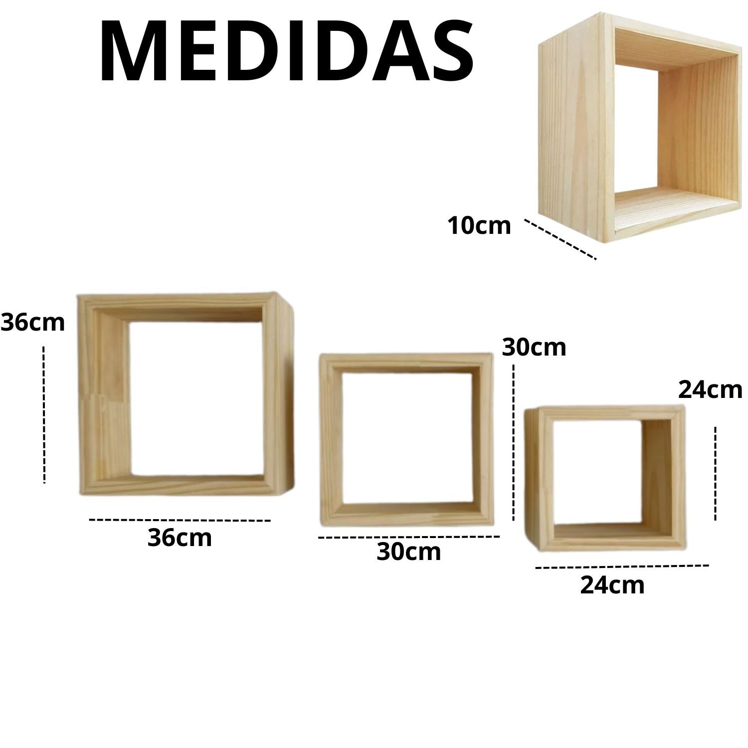 Nichos De Madeira Sem Fundo Quadrado Rustico Kit Com 3 | MadeiraMadeira